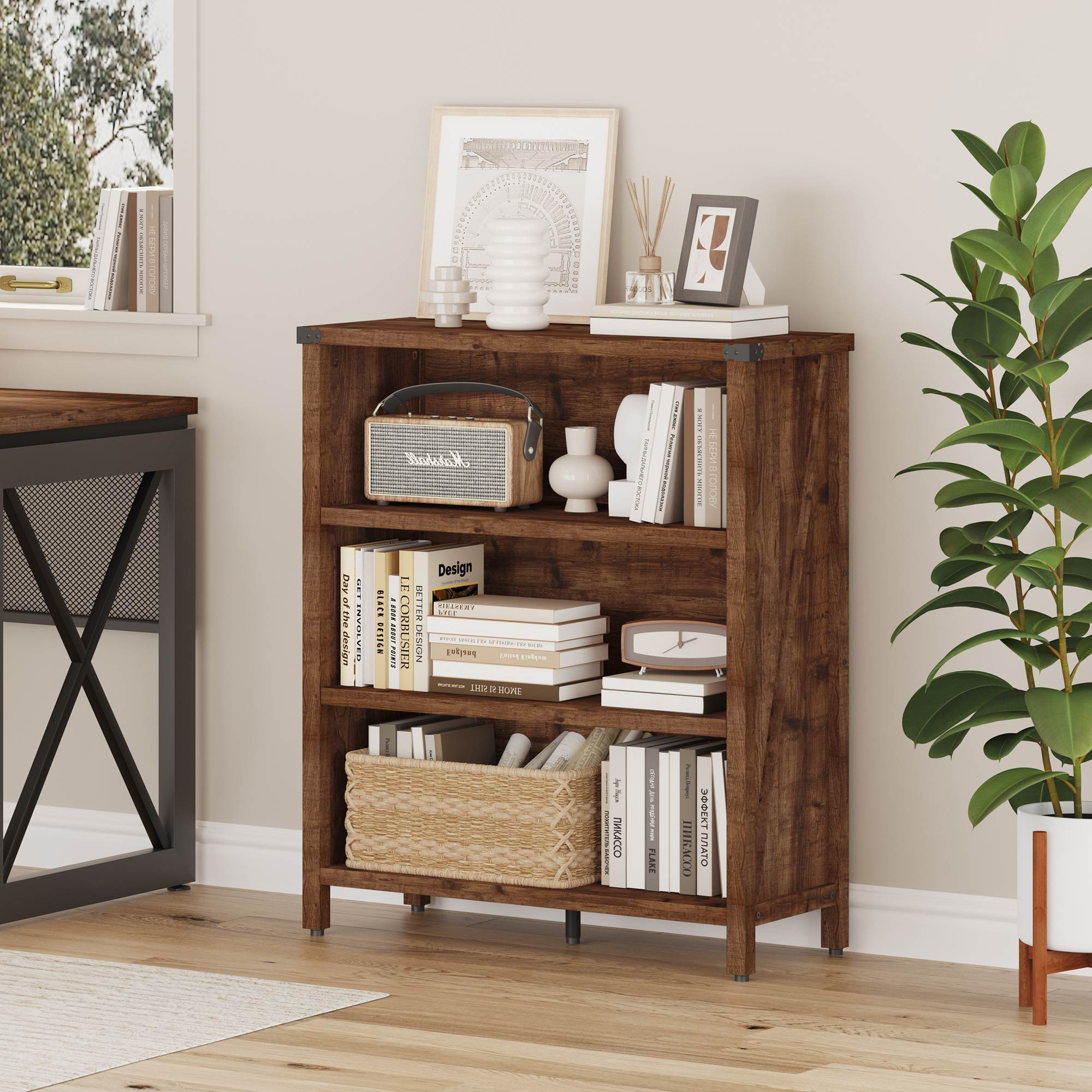 Gracie Oaks Farmhouse Bookshelf, Wood 3 Shelf Bookcase, Small Floor ...