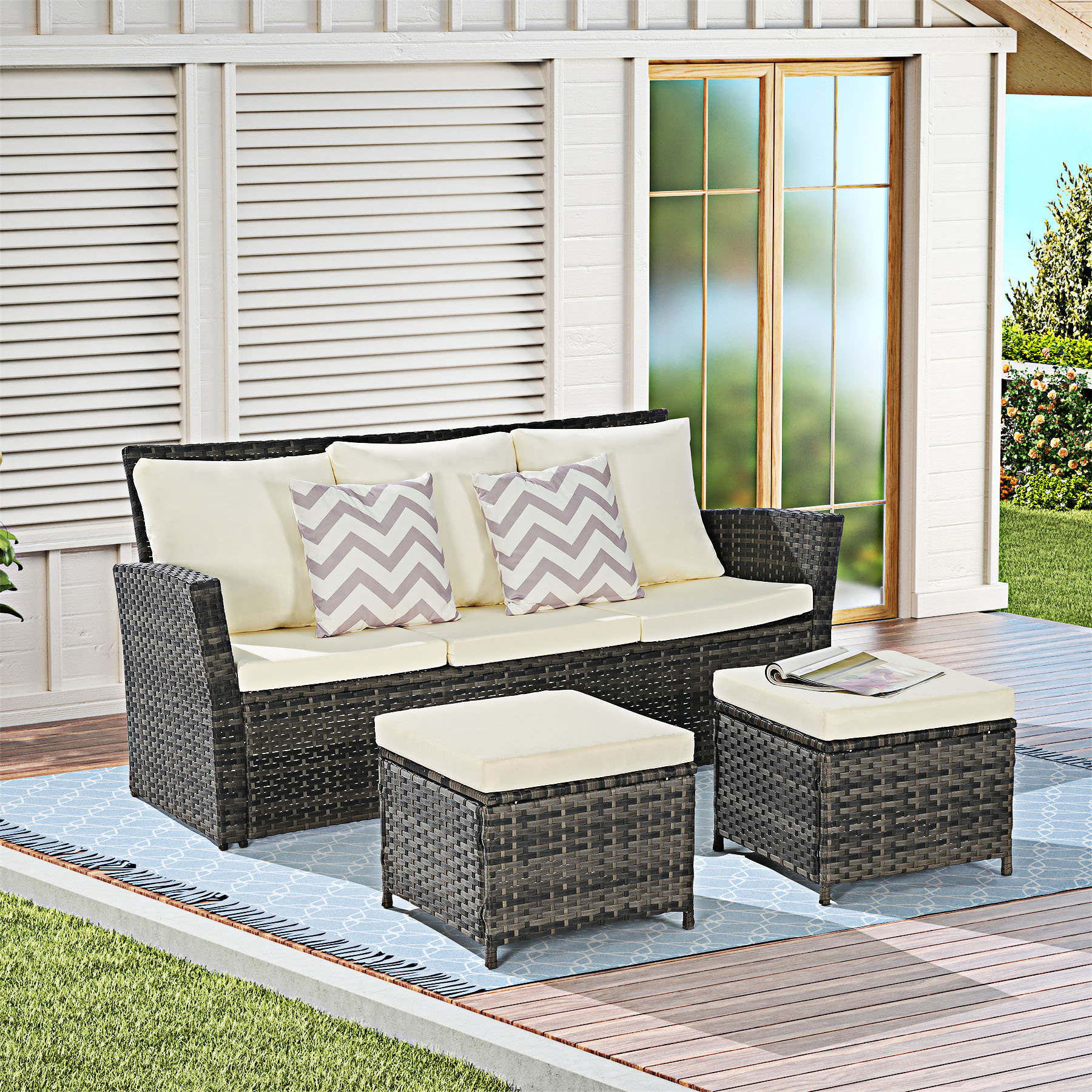 Ebern Designs 3 Piece Outdoor Wicker Conversation Set - Wayfair Canada