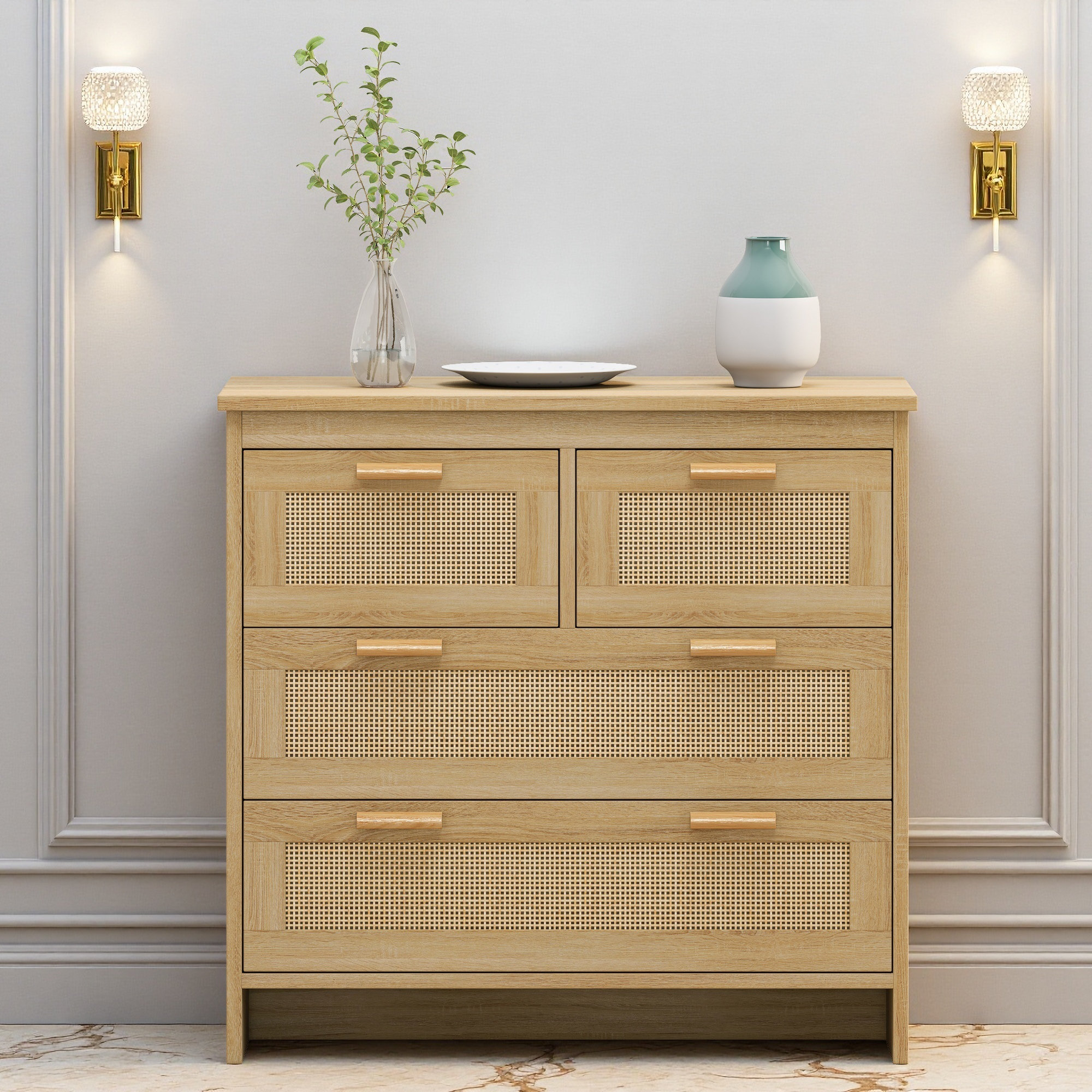 Dakota Fields Easy-Assembly 4-Drawer Rattan Storage Cabinet, Farmhouse ...