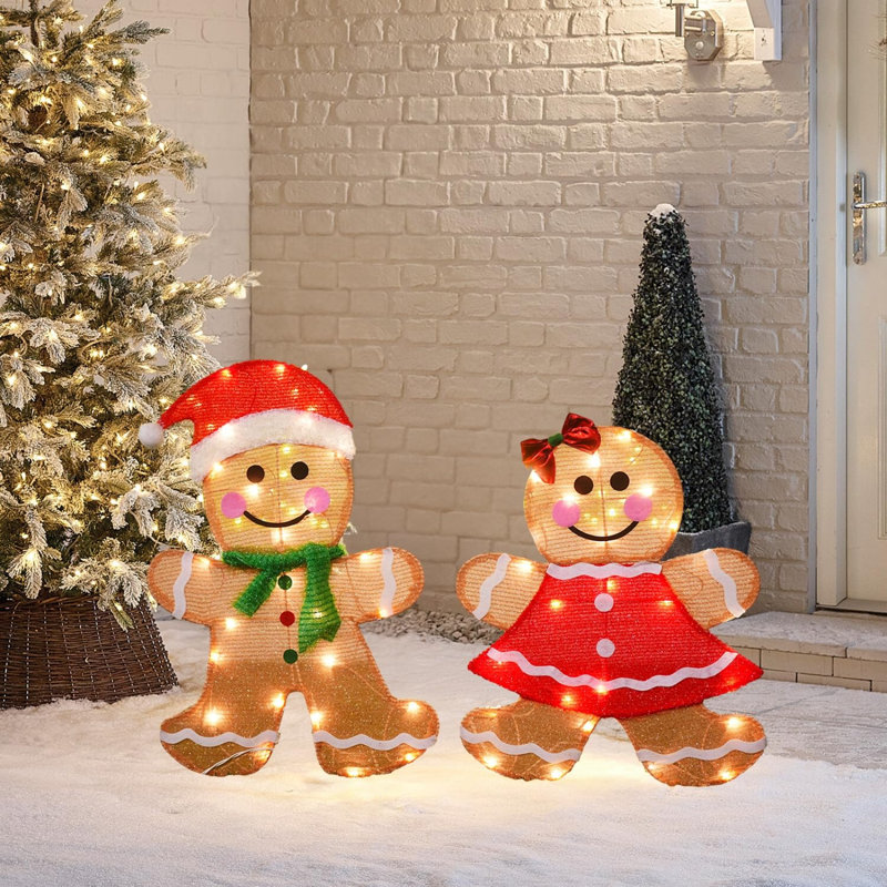 The Holiday Aisle® 2-Piece Lighted 2D Gingerbread Man, 23 Inch Pre-Lit ...