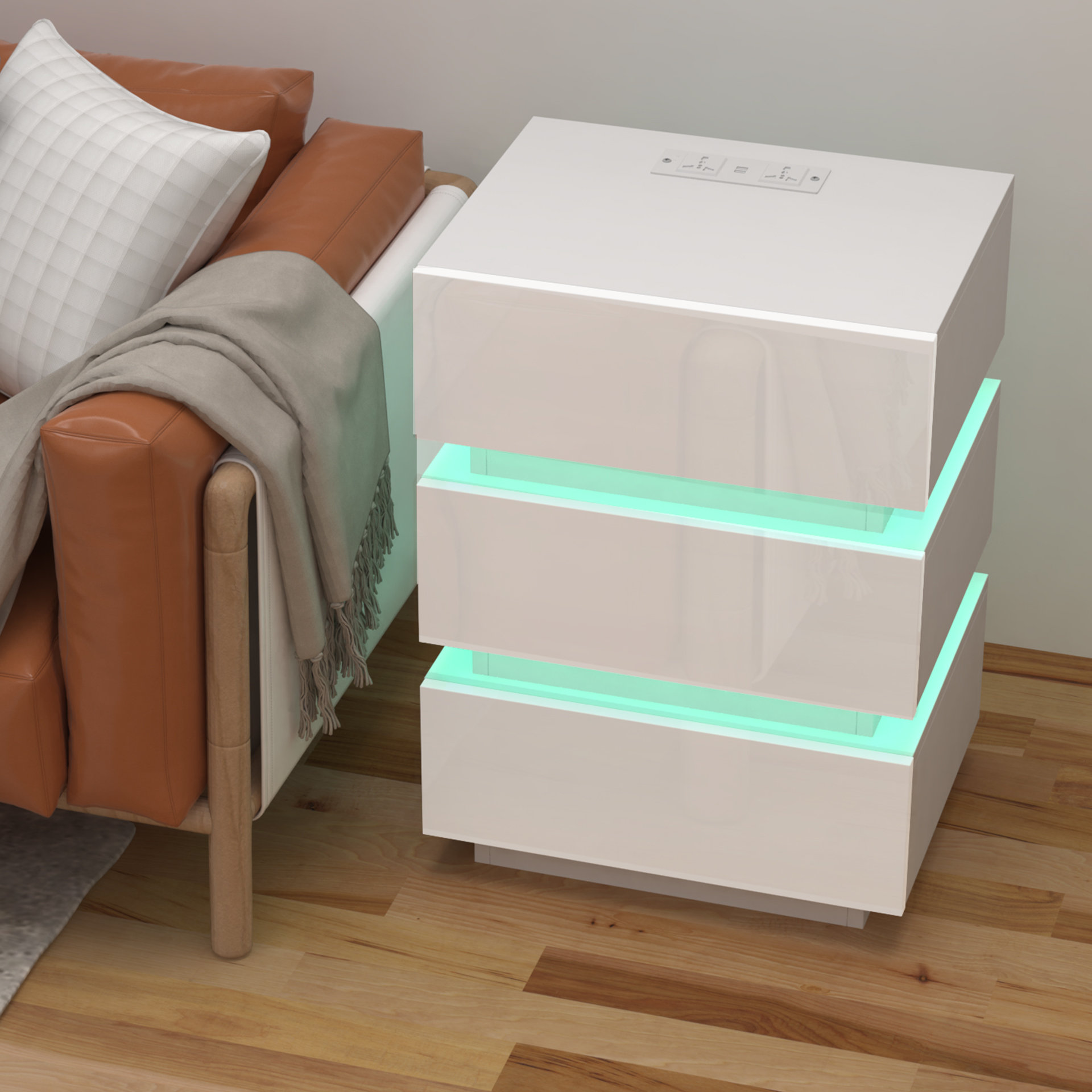 Wrought Studio™ Nightstand with Charging Station LED Nightstand with ...