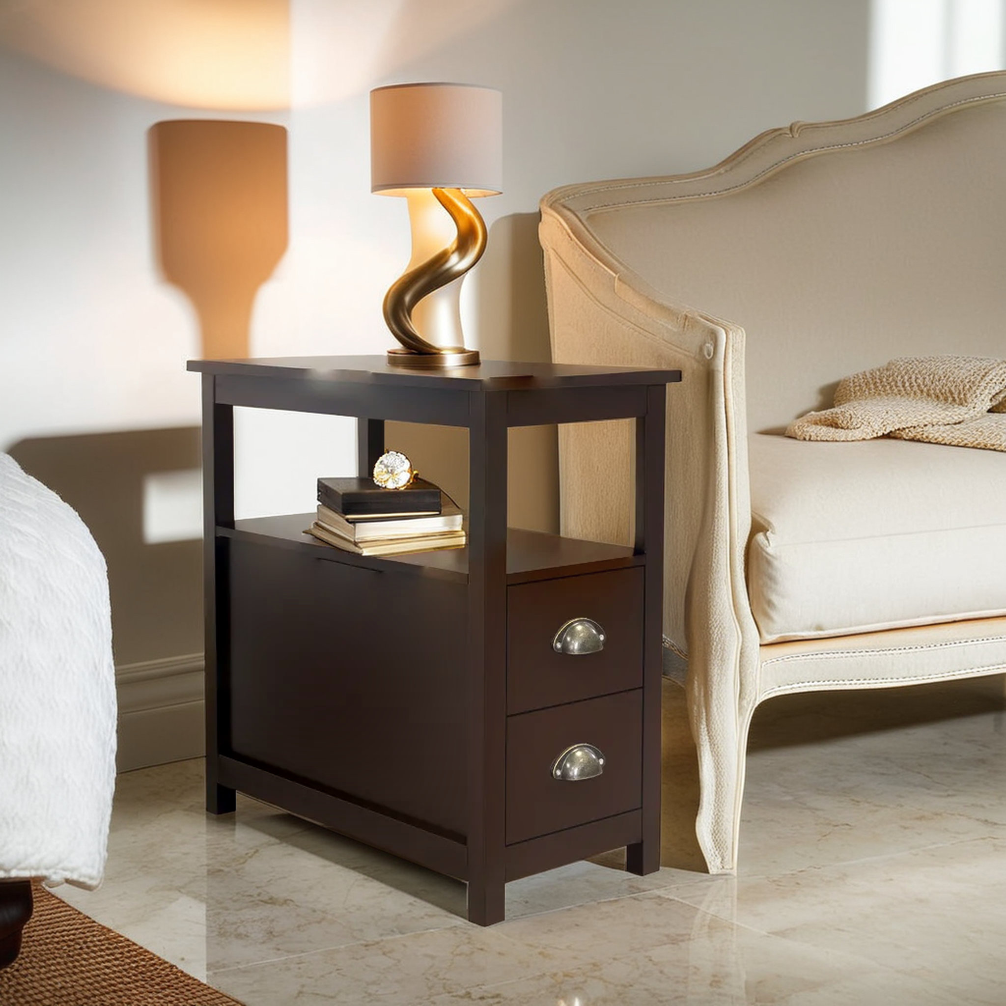 Gracie Oaks Set of 2 Retro Narrow Open Shelf Space Bedside Table | Wayfair