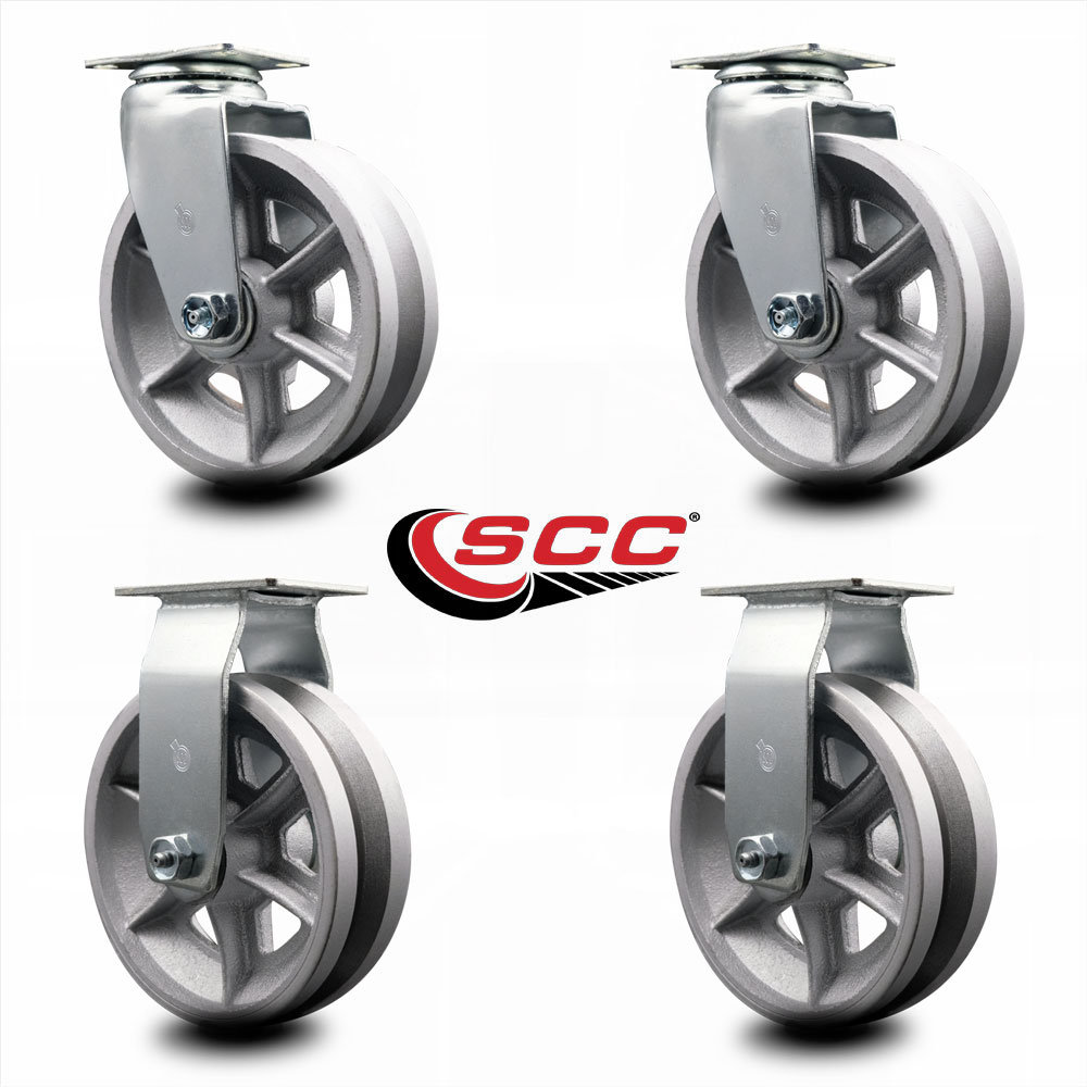 Service Caster 6 Inch V-Groove Semi Steel Caster Set with Roller ...