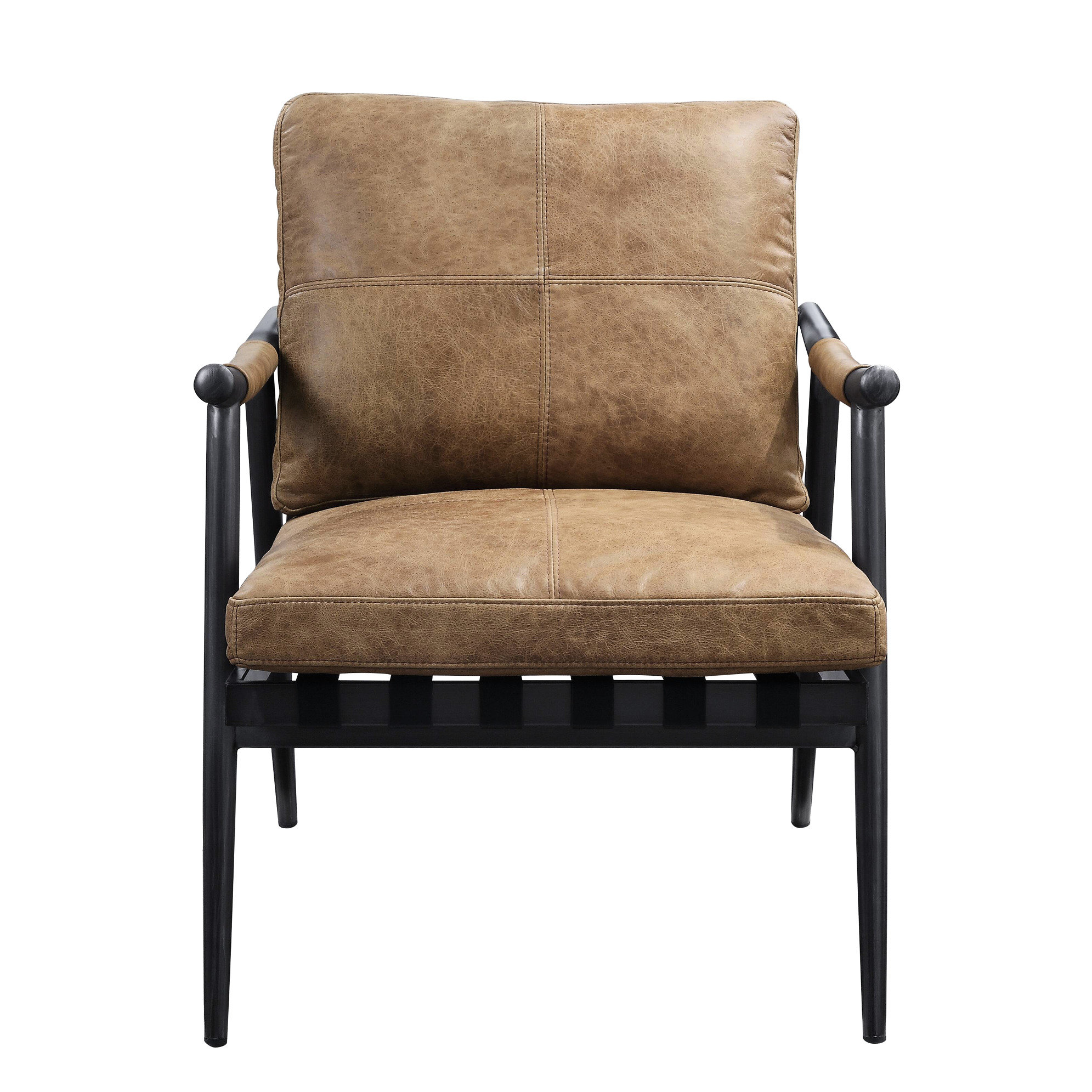 Corrigan Studio Chestnut Leather Office Chair - Metal Legs For ...