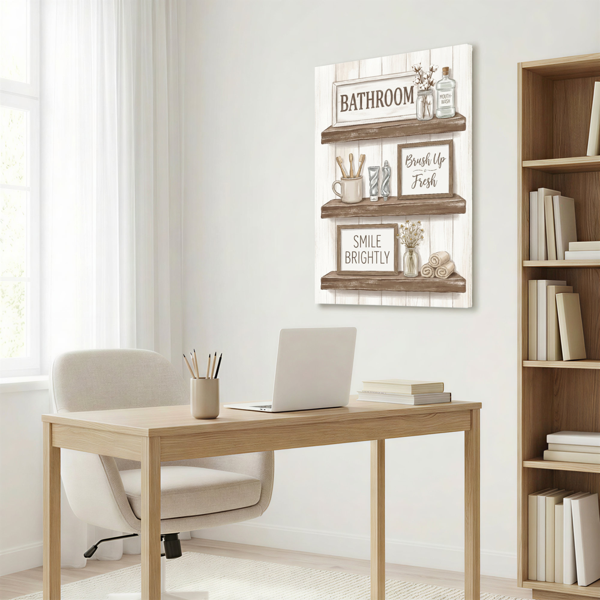 August Grove® Bathroom Shelf Decor With Wooden Shelves And Framed Signs ...