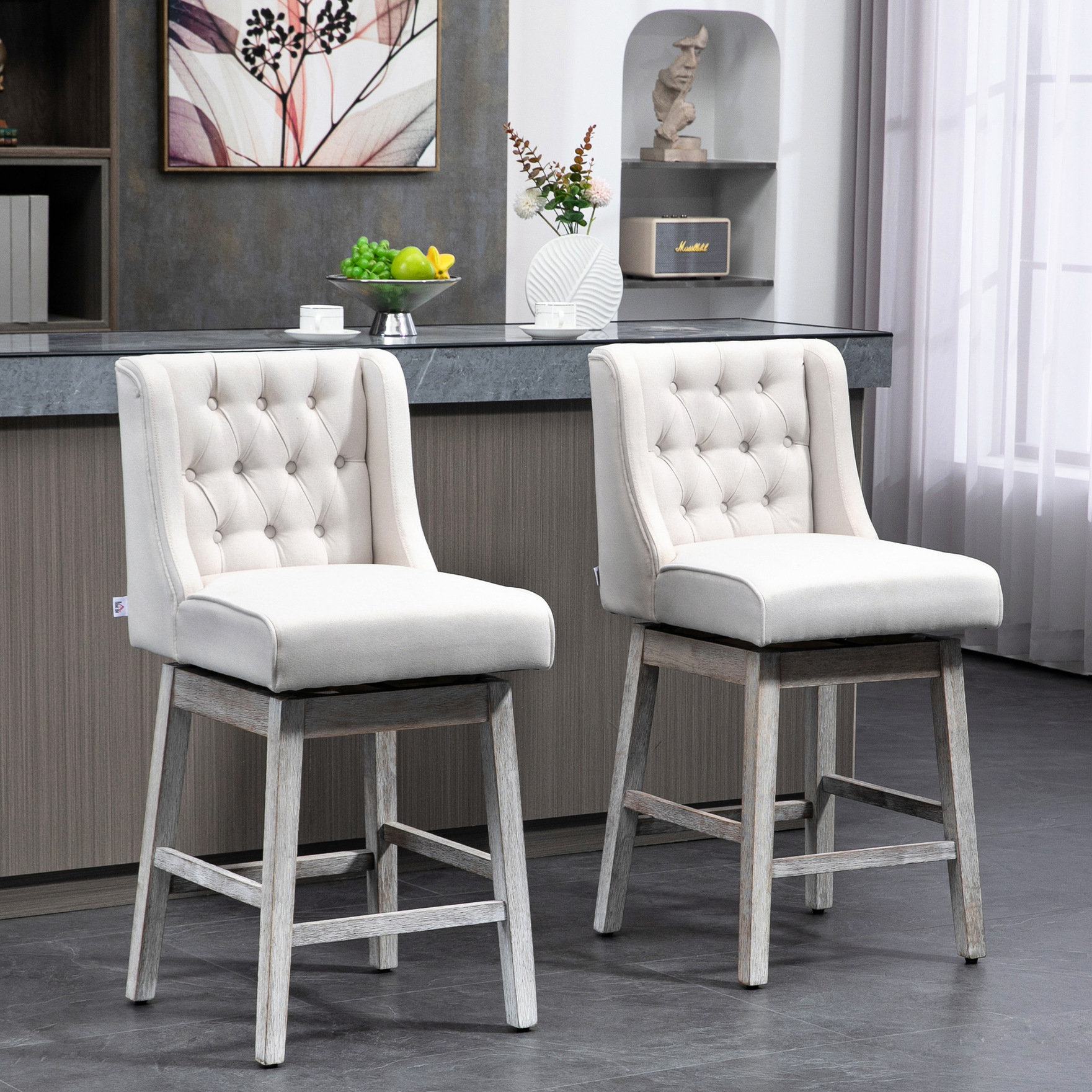 Canora Grey 2 Counter Height Bar Stools By - Beige, 180° Rotating Seat ...