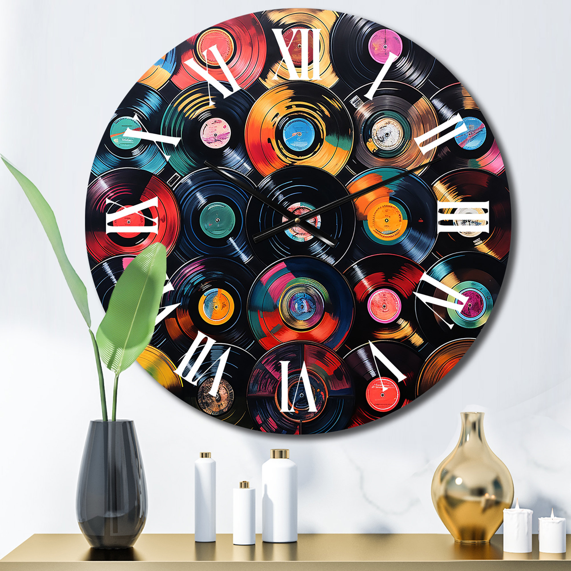 Design Art Colorful Vinyl Records Melodies III Wall Clock | Wayfair