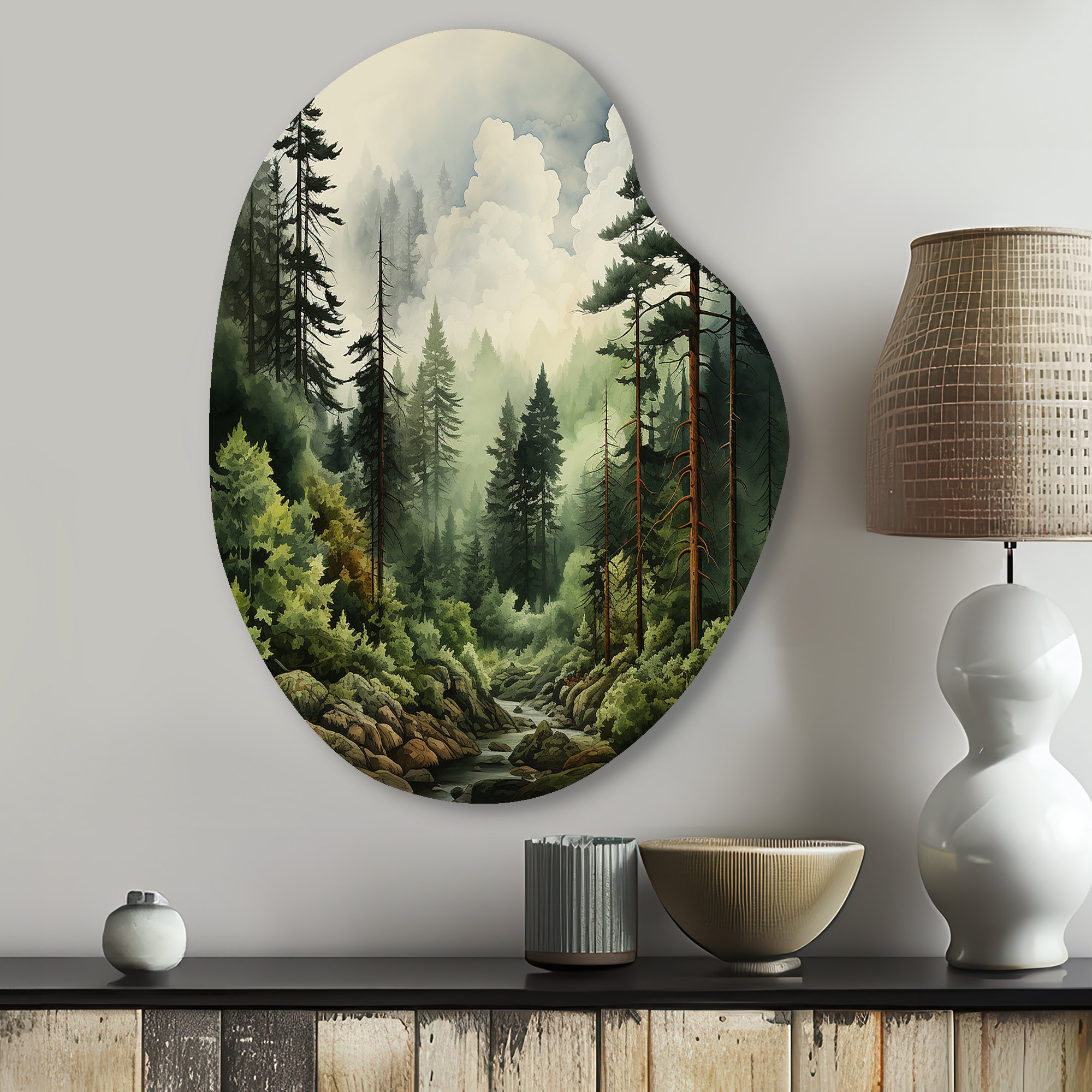 Design Art Pine Tree Forest - Tree Pine Pear Shape Irregular Metal Wall ...