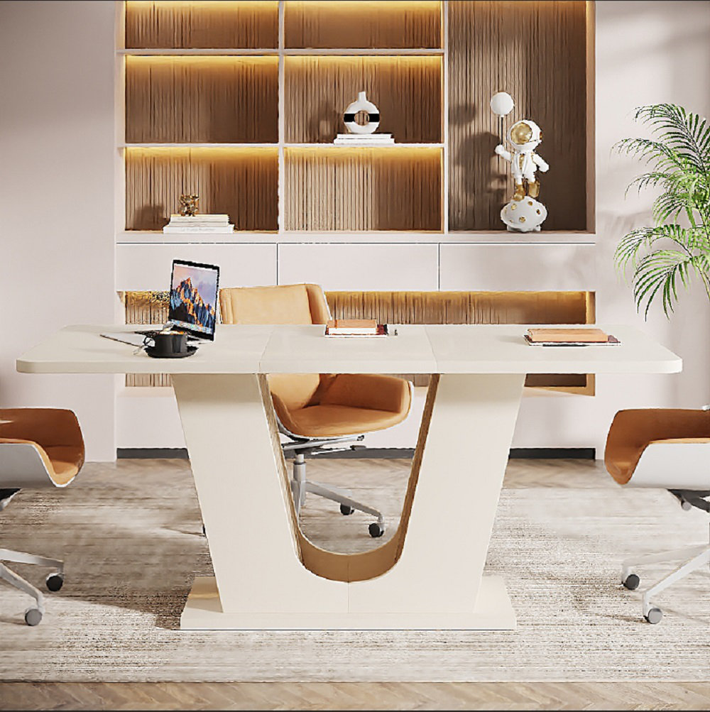 Wrought Studio™ 55" White Conference Table, Rectangle Small Meeting ...