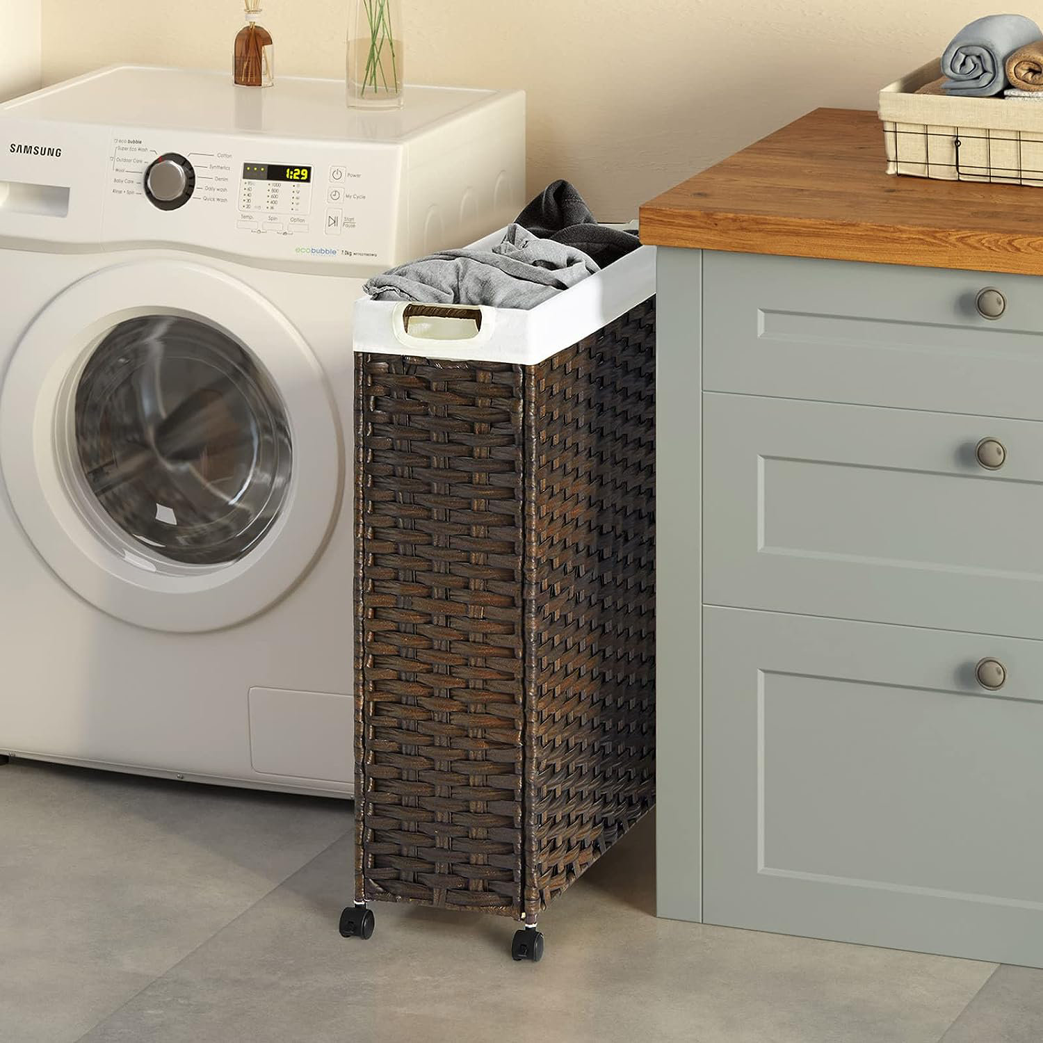 Bay Isle Home™ Laundry Hamper With Wheels, 30L Slim Laundry Basket With ...