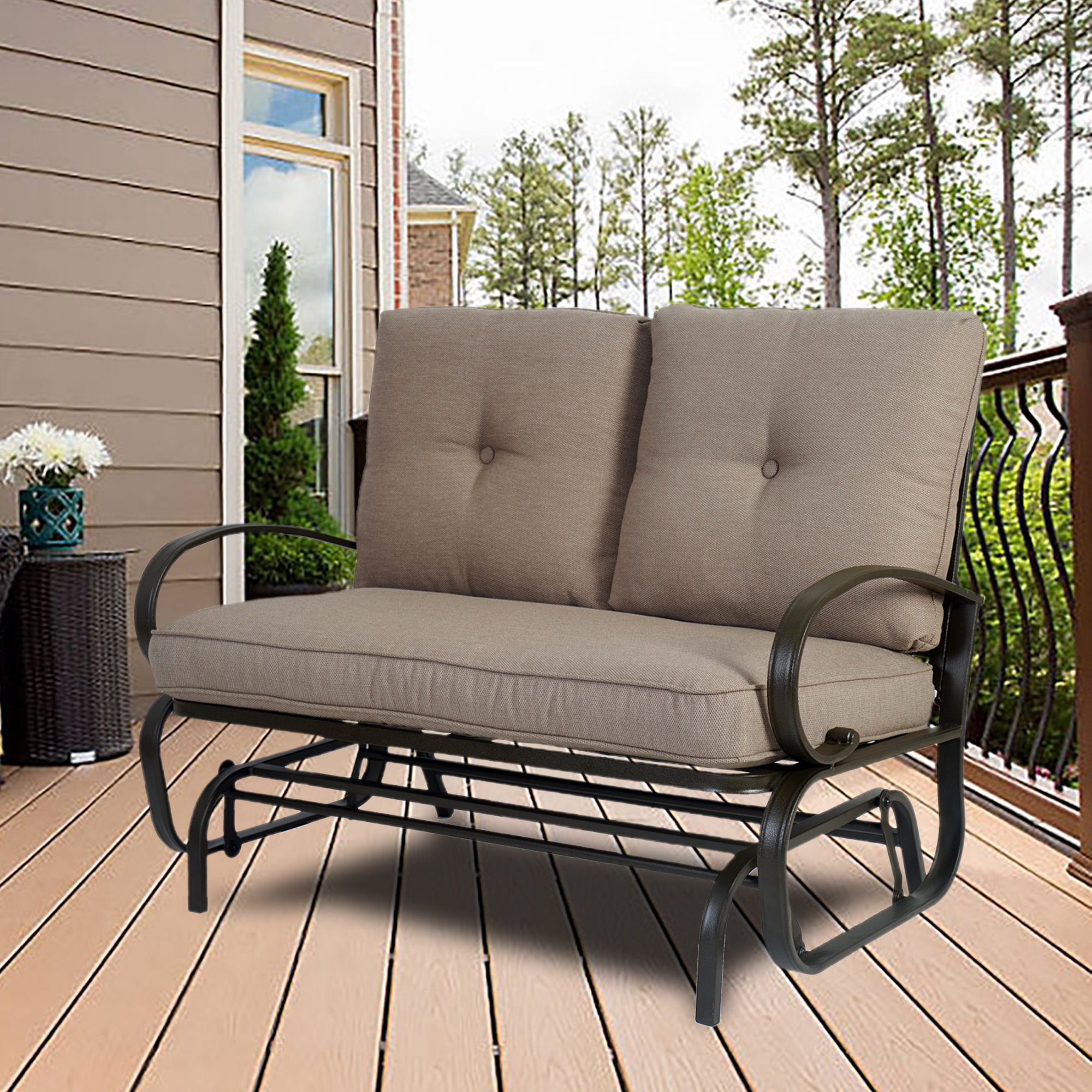 Winston Porter Carlston Patio Glider Bench - Outdoor Rocking Loveseat ...
