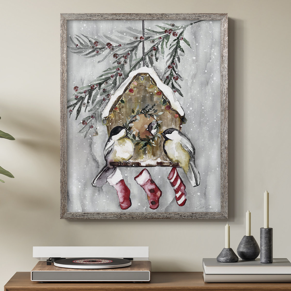 Union Rustic Winter Birds Framed Print - Solid Wood | Wayfair