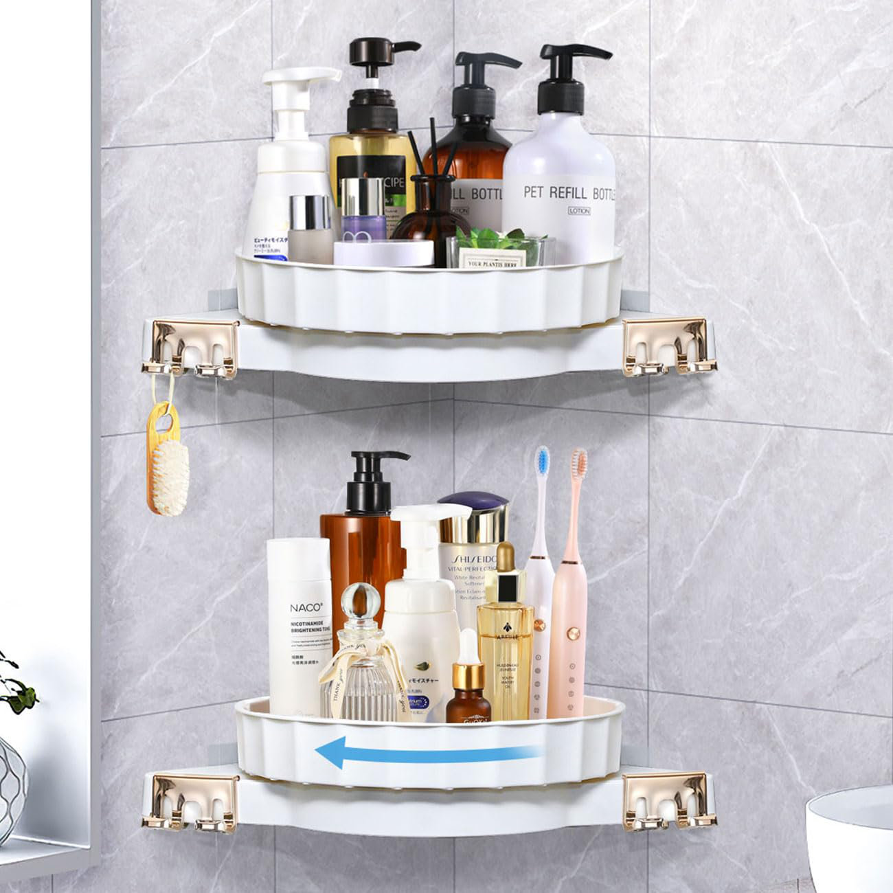 Rebrilliant Panier de douche en coin Lazy Susan, tablettes de douche ...