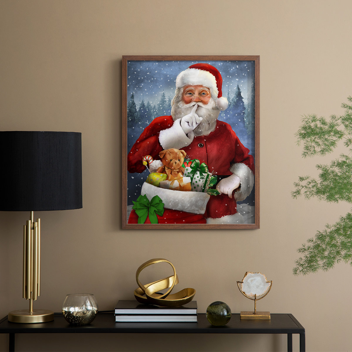 Trinx Quiet Santa Framed Print - Solid Wood | Wayfair