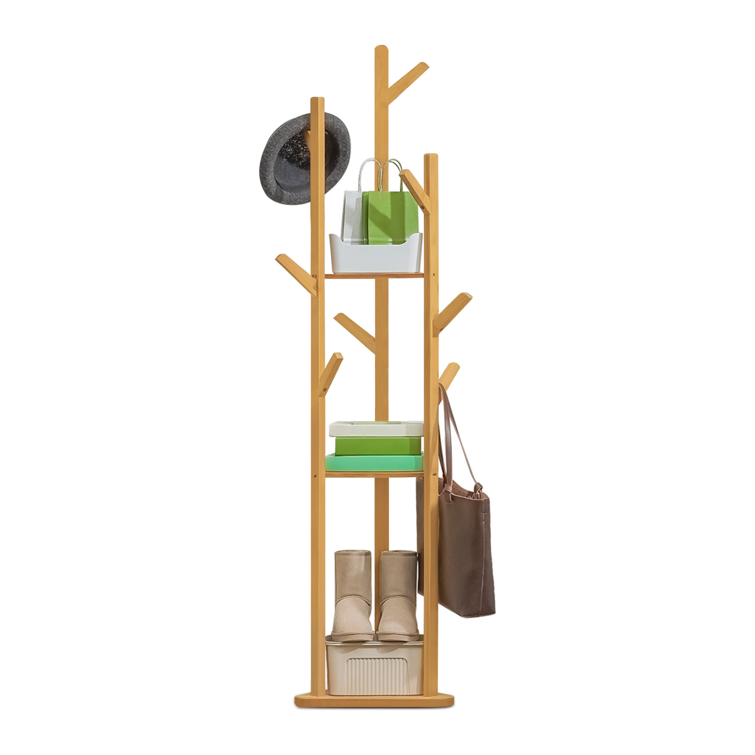 Bring Home Furniture 3 Tiers 9 - Hook Coat Rack Bamboo Clothing Storage ...