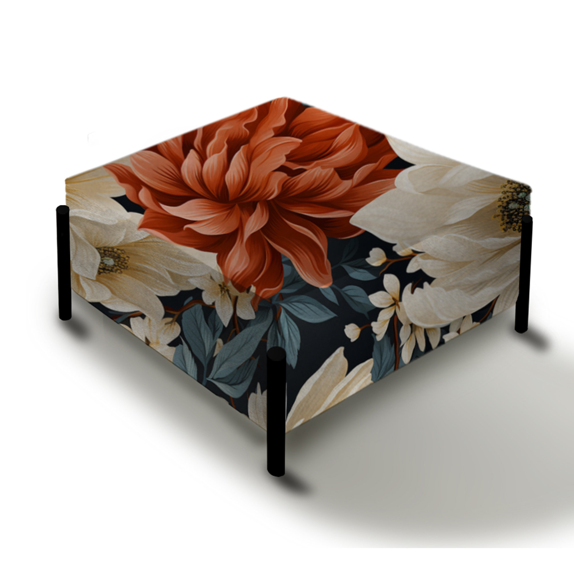 Design Art Rustic Elegance Floral Pattern - Floral Large Square Ottoman ...