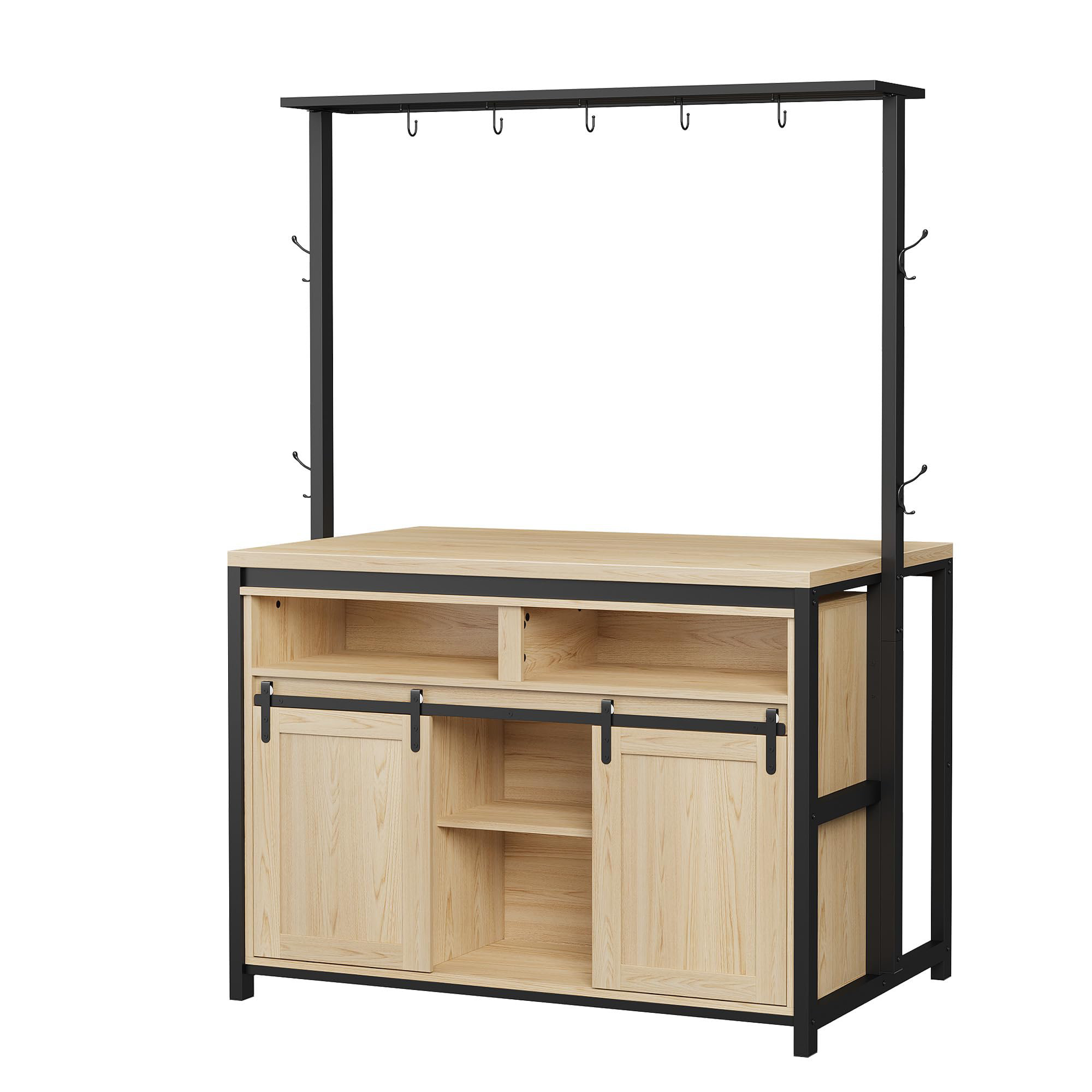 Gracie Oaks Kitchen Island Table with Sliding Barn Door, Heavy Duty ...