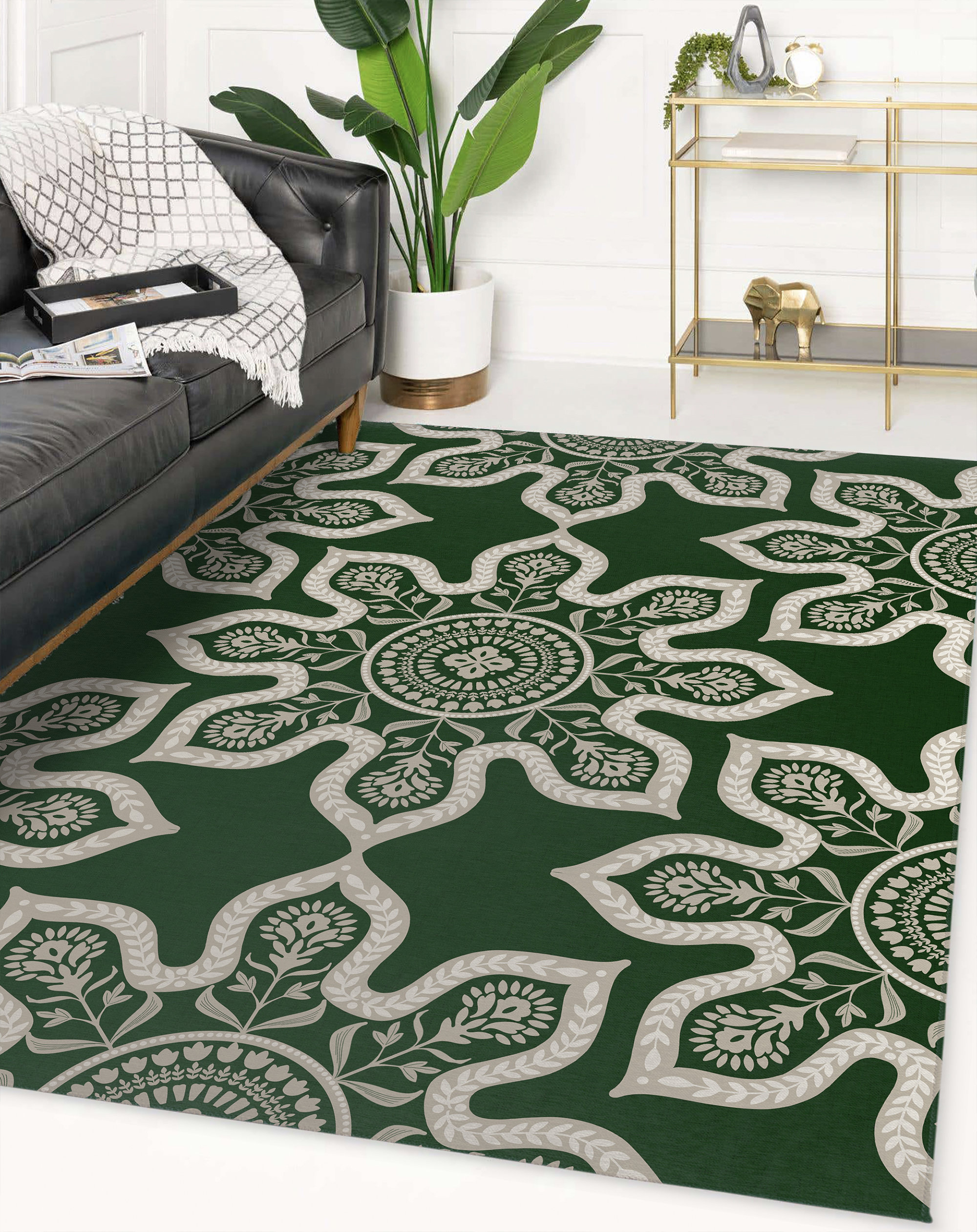 Bungalow Rose Floral Machine Made Power Loom Synthetic Area Rug in ...