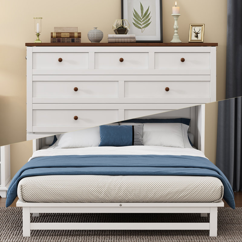 Red Barrel Studio® Tillio Solid Pine Murphy Bed Cabinet With Charging ...