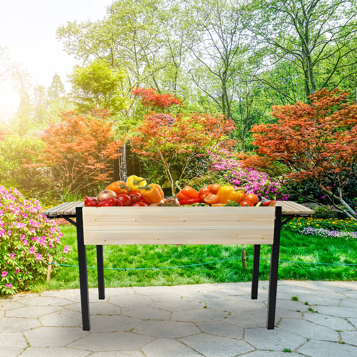 Hokku Designs Wood Raised Garden Bed Metal Leg Elevated Planter Boxes ...