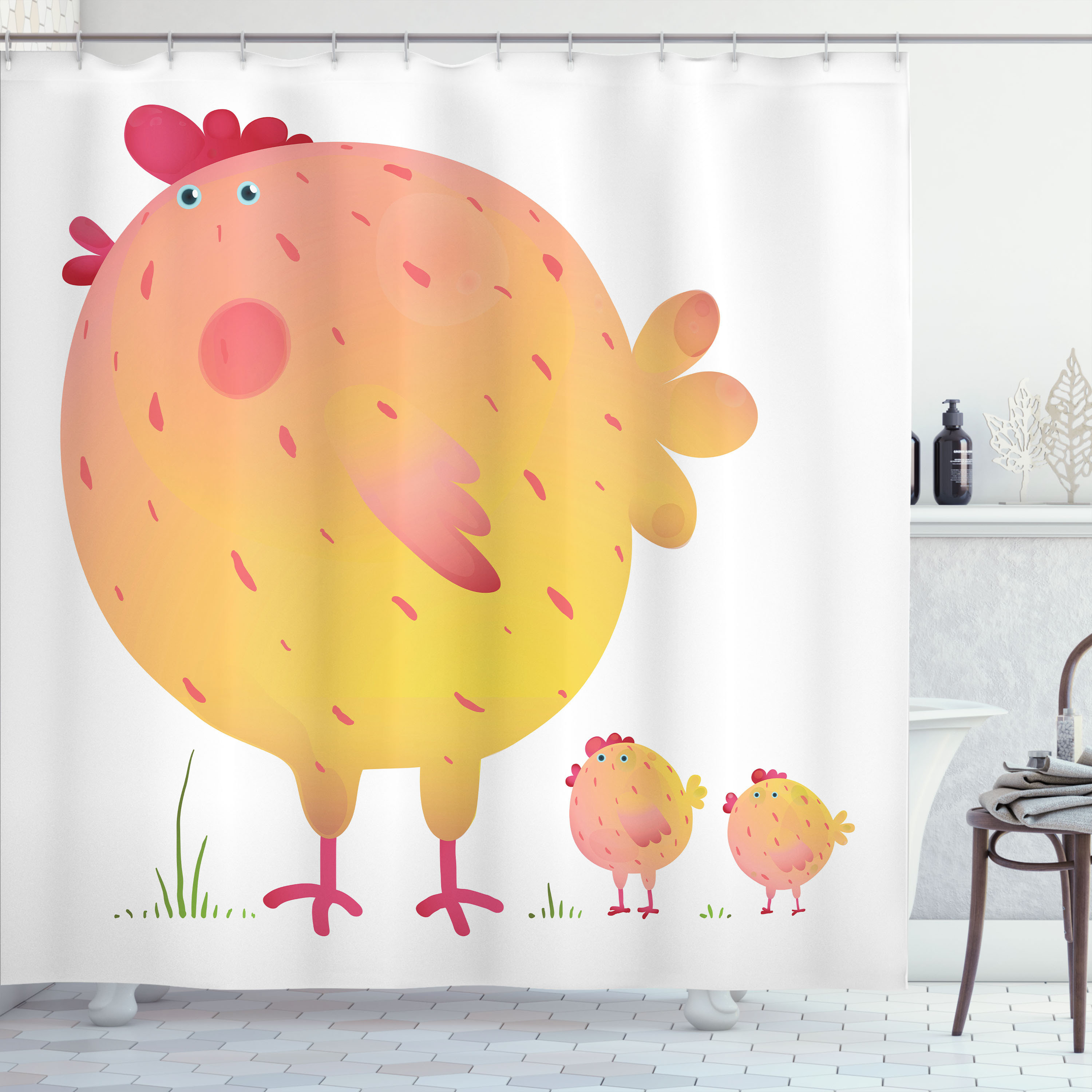 East Urban Home Chicken Shower Curtain Mother Hen and Chicks Pale ...