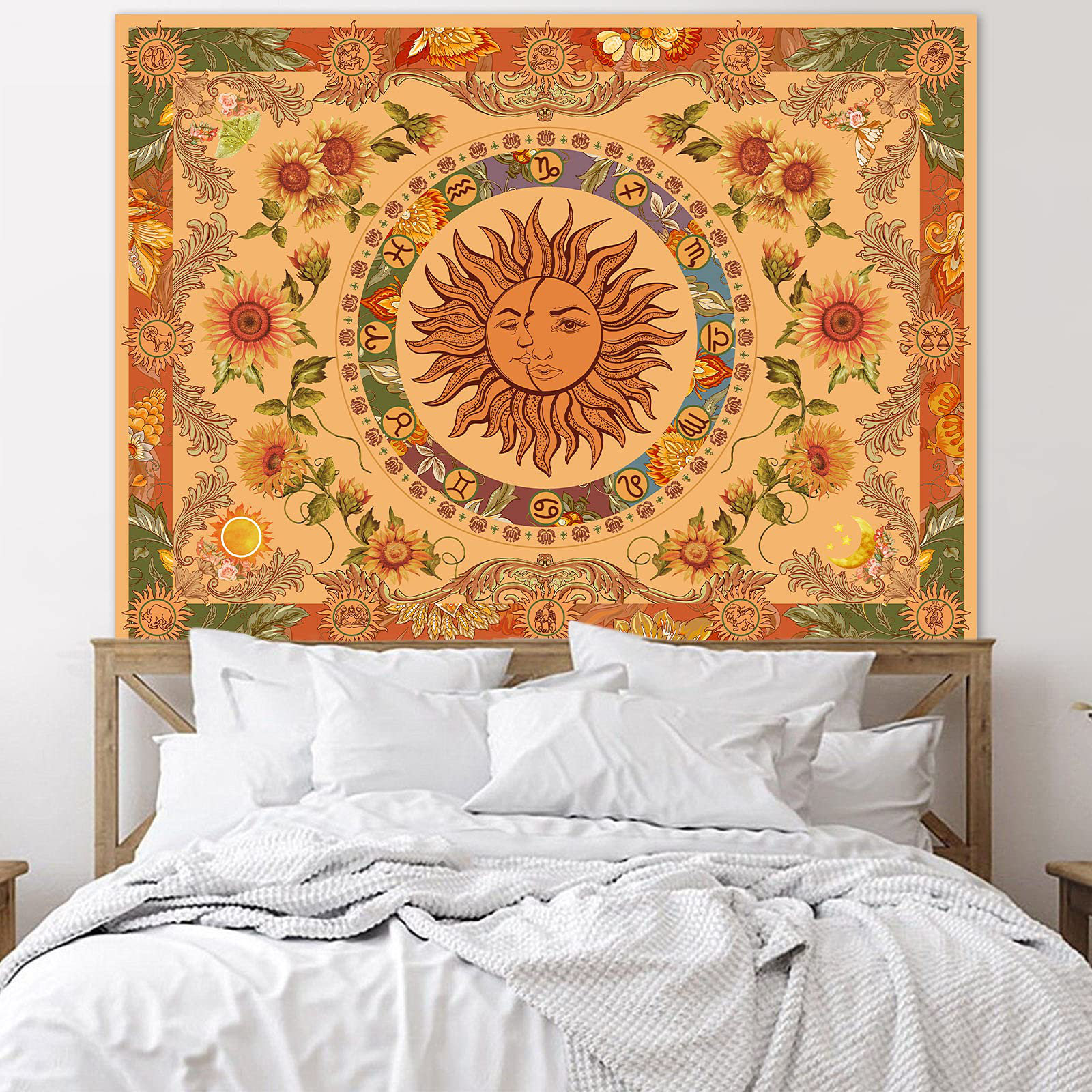 PET SUPPLY PLUS INC Yellow Sun And Moon Tapestry Vintage Indie Boho Tapestry Wall Hanging With ...