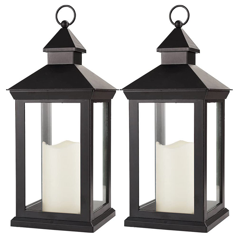 BEACHWATER POOL & SPA, LLC 2-Pack 14" Decorative Candle Lantern Black ...