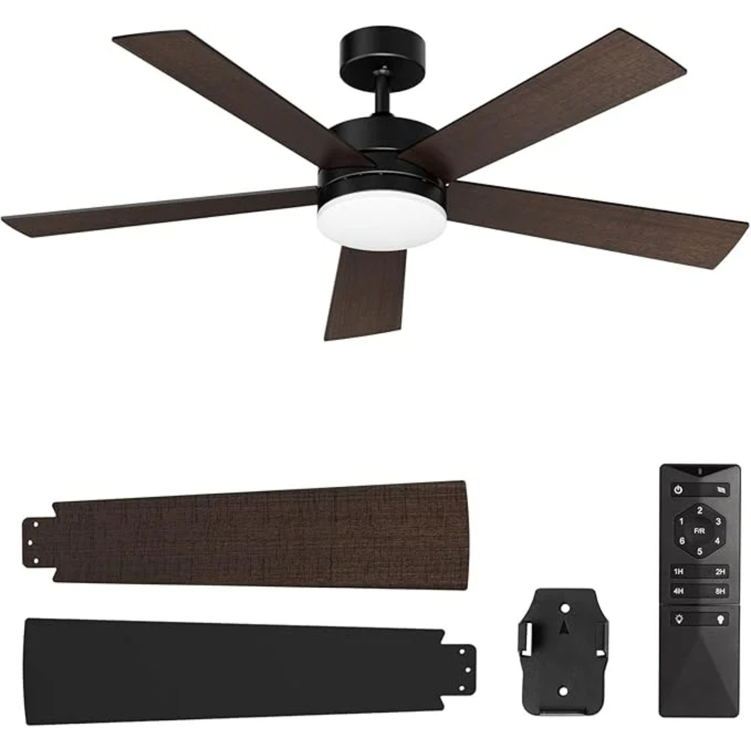 Ebern Designs 52" 5-Blade Ceiling Fan with Light: Remote Control, 6 ...