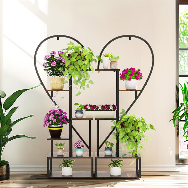 17 Stories Heavy Duty Metal Plant Stand Heart Shaped Ladder Pot Holder ...