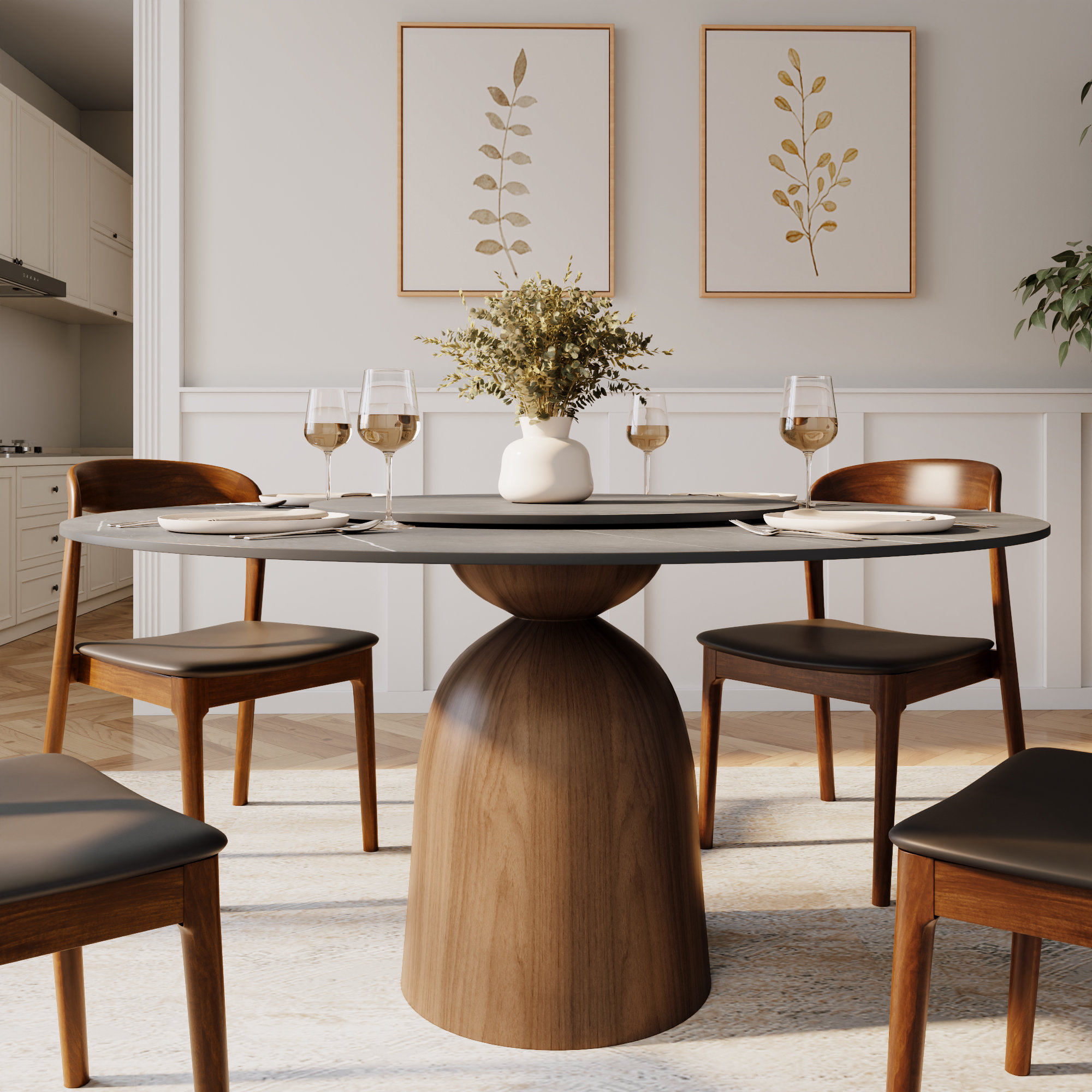 Orren Ellis Louree Light Gray Mid Modern Century Rotating Round Dining ...