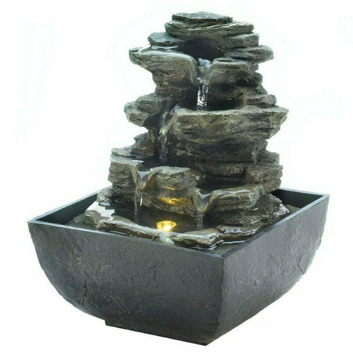 Millwood Pines Ong Resin Tiered Rock Tabletop Fountain with Light ...