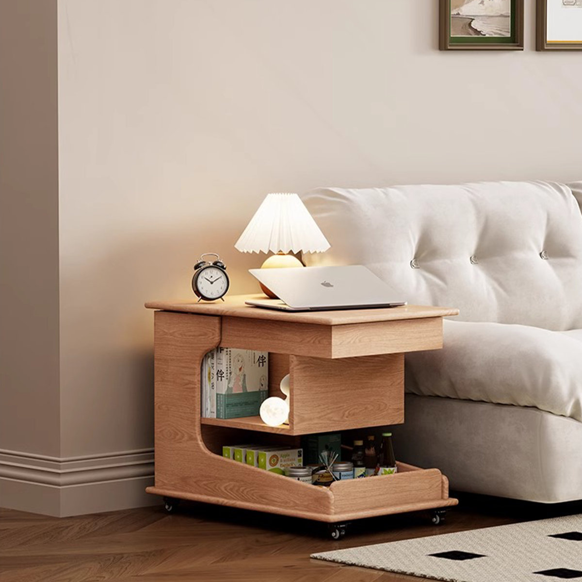 Organix Pattern 25.59" Solid Rubberwood Mobile Adjustable Height End ...