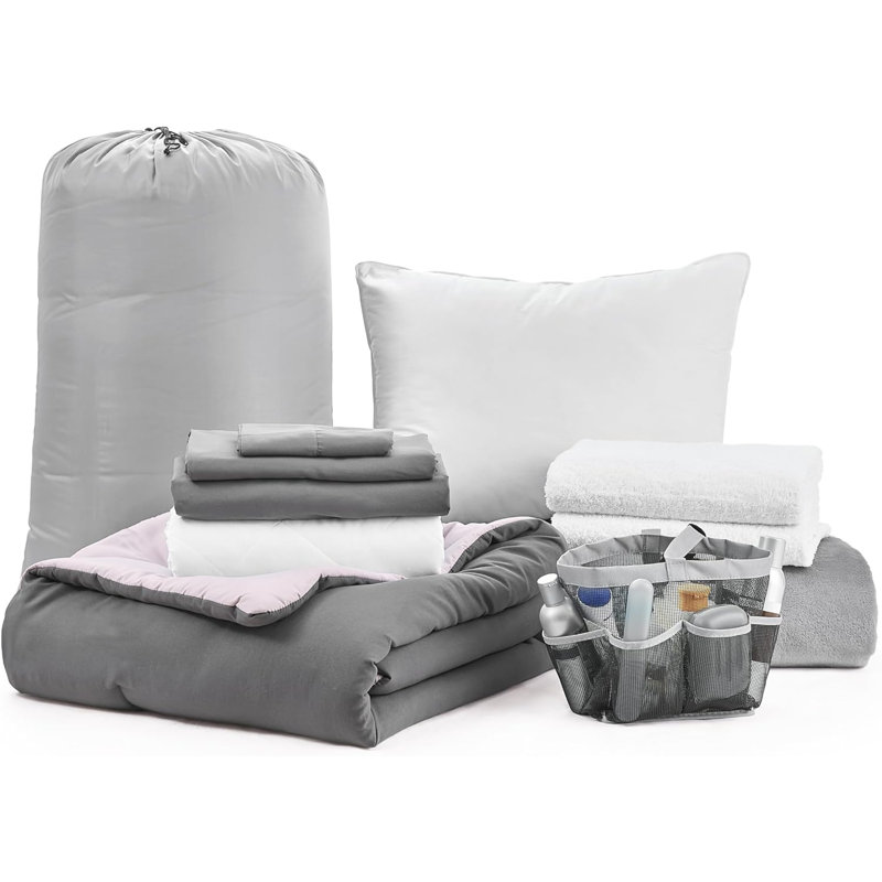 DormCo Packs 8 Piece Starter College Dorm Reversible Bedding Package ...