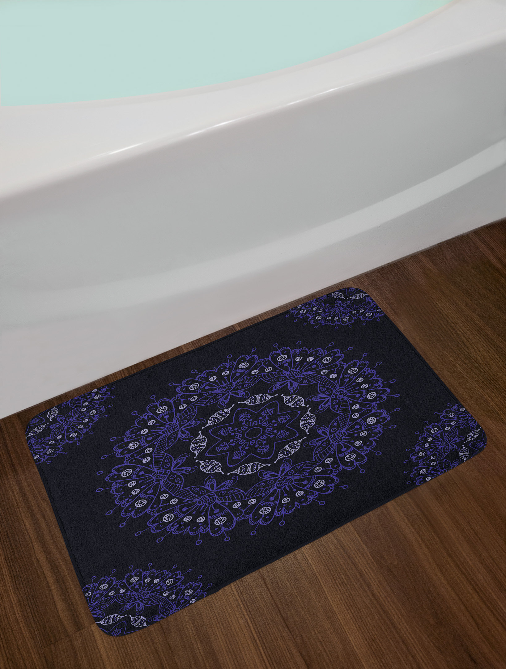 East Urban Home Oriental Dark Blue Bath Rug | Wayfair