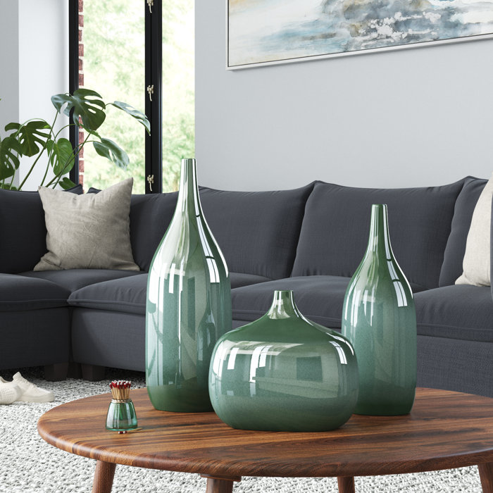 Mercury Row® Weedman 3-Piece Set of Ceramic Table Vases & Reviews | Wayfair