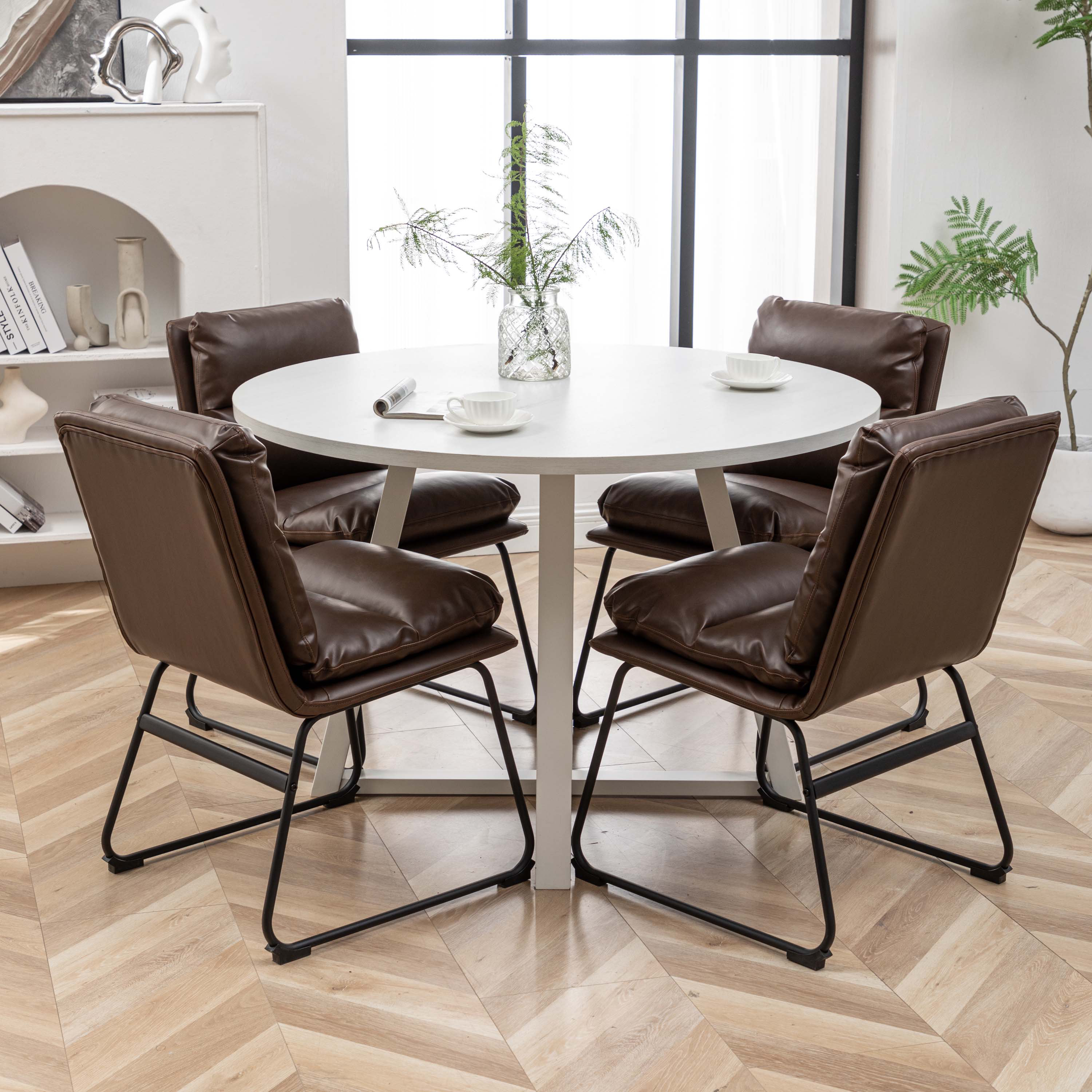 Red Barrel Studio Priama Edson 5-piece Round Dining Set, Trestle Dining ...
