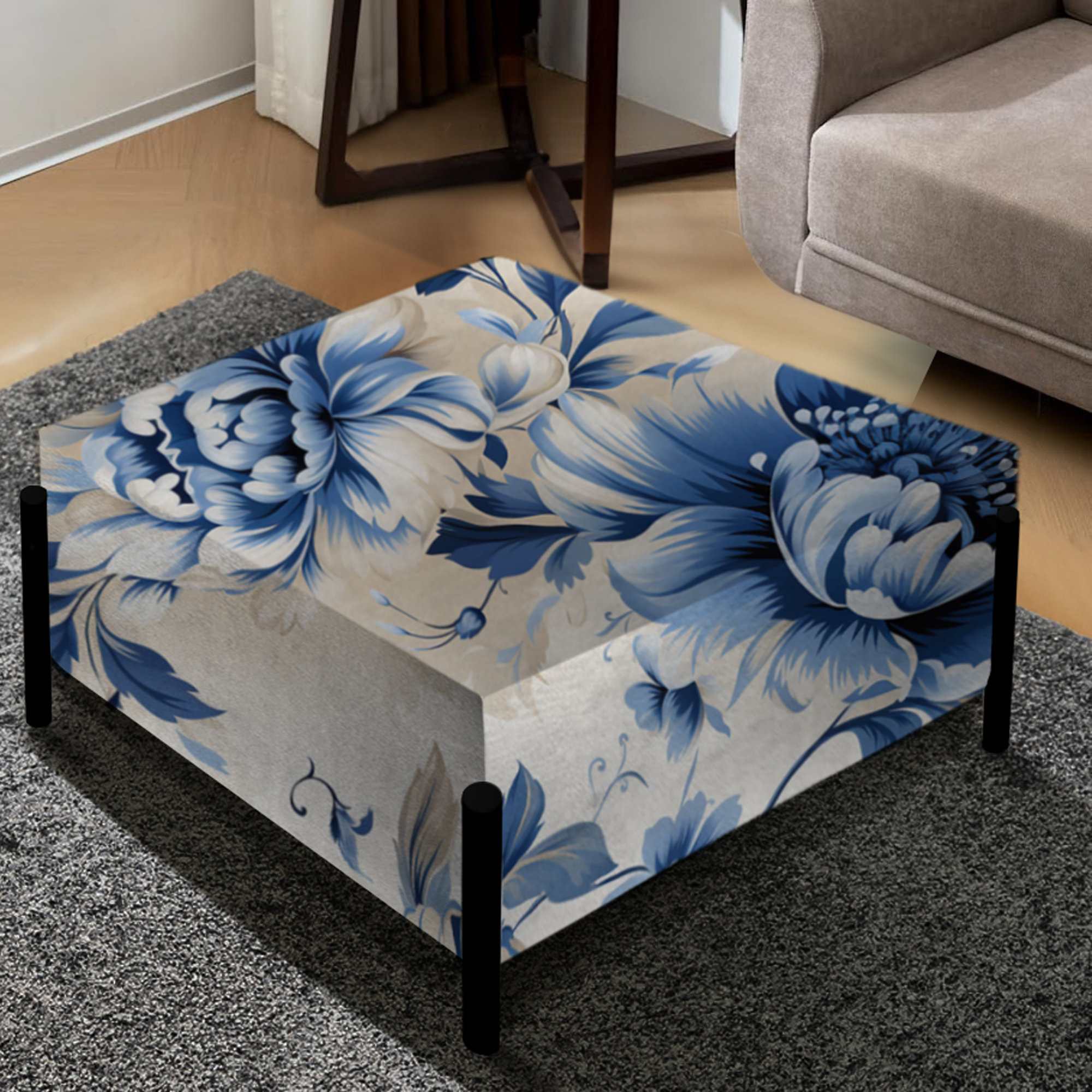 Design Art Cobalt Blue Neo Classical Victorian Pattern - Floral Large ...