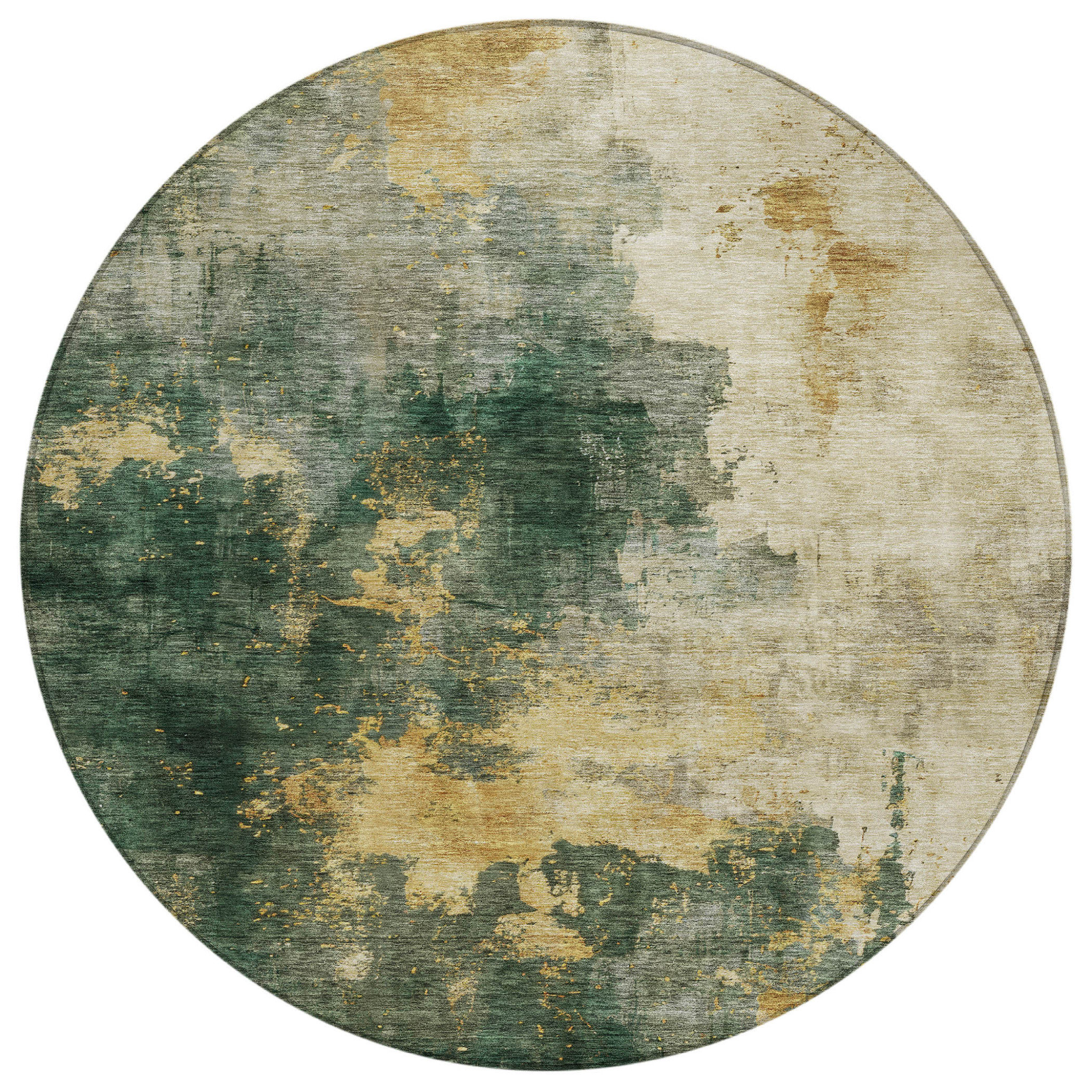 HomeRoots 8' Fern Green Round Abstract Washable Indoor Outdoor Area Rug ...