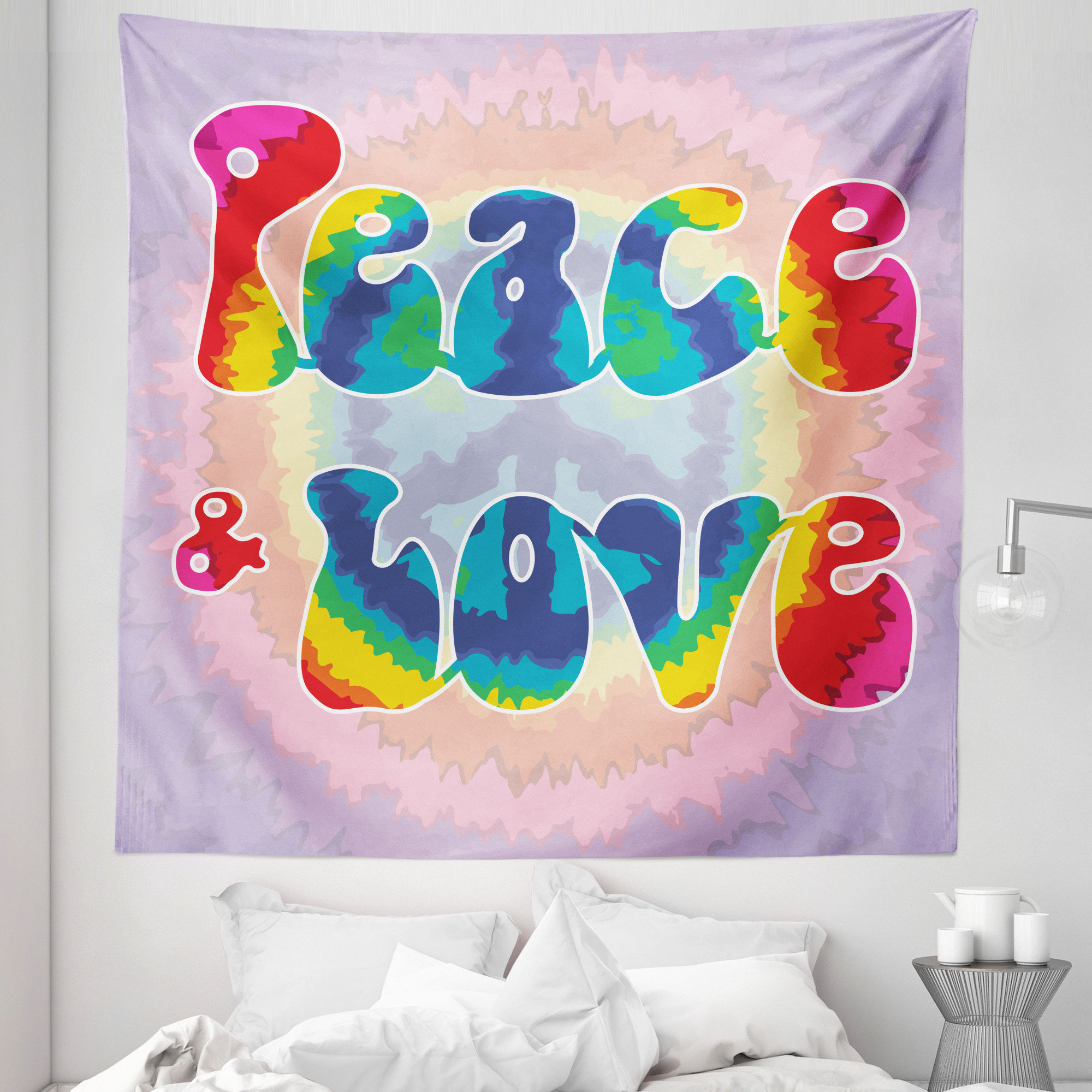 East Urban Home Groovy Tapestry Queen Size, Peace And Love Text In Tie ...