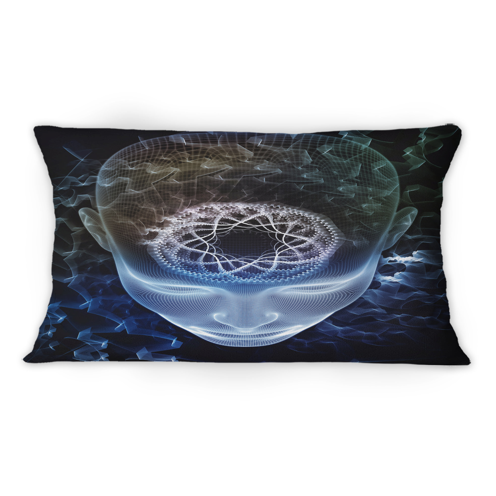 Design Art Futuristic Blue Face On Black - Modern Printed Throw Pillow ...