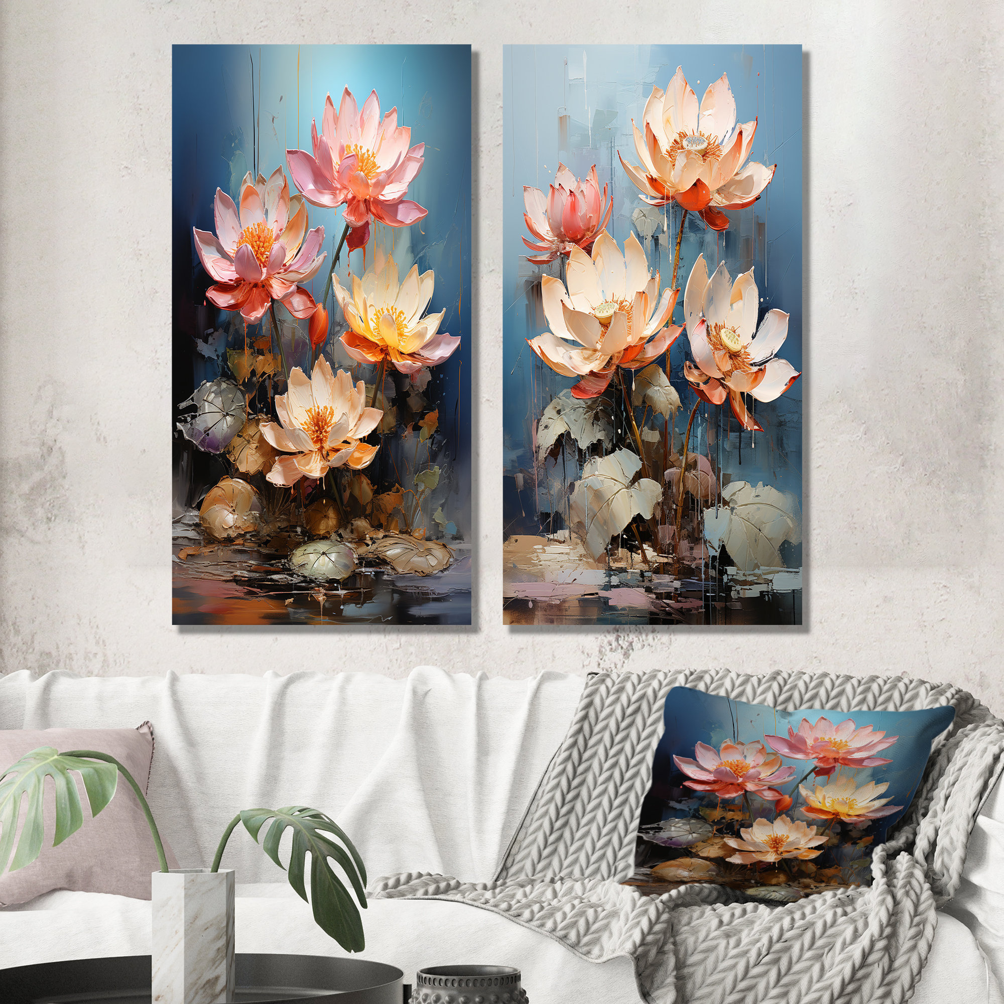Bungalow Rose Lotus Flowers Merge With Graffiti - Lotus Wall Decor Set ...