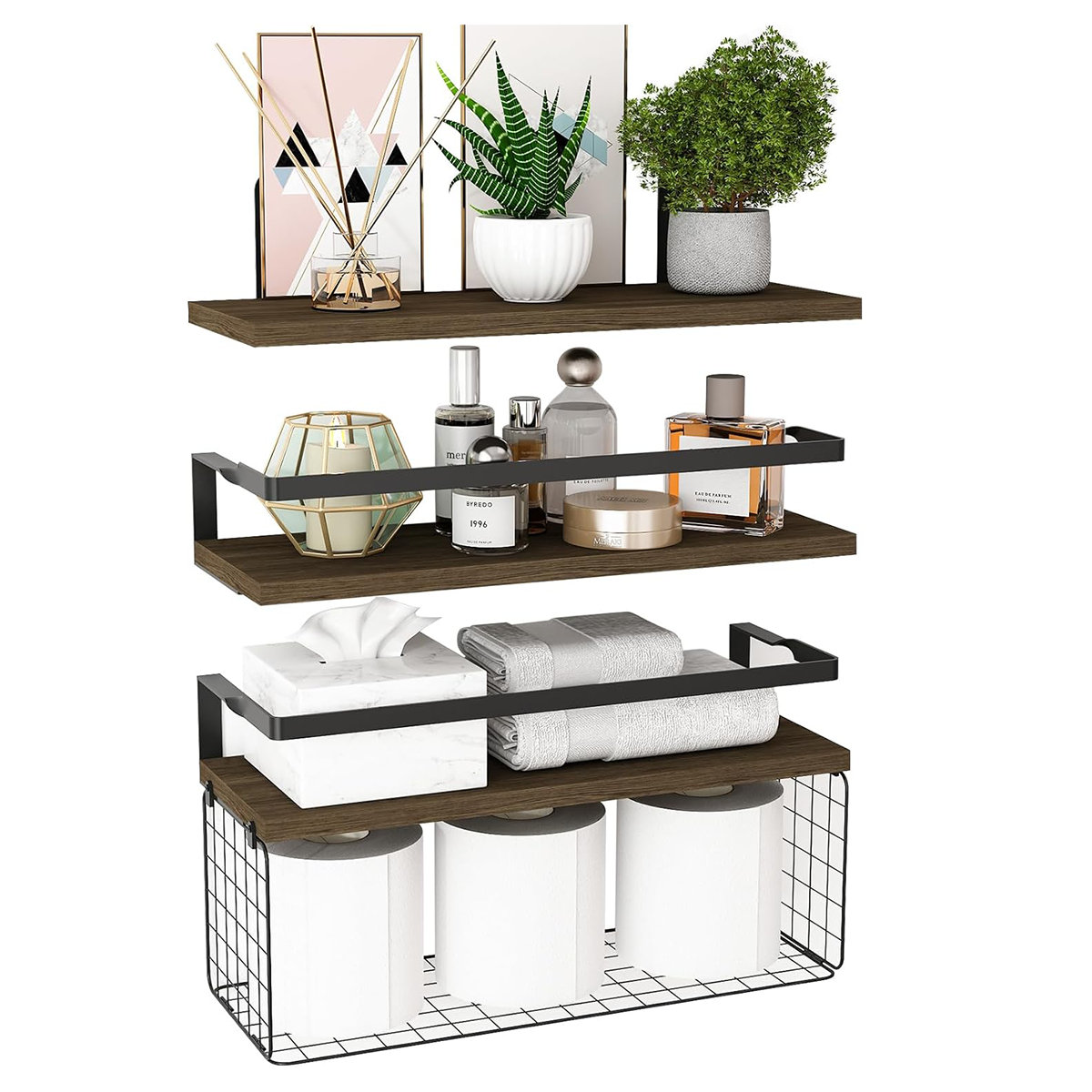 17 Stories Floating Shelves with Storage Basket | Wayfair