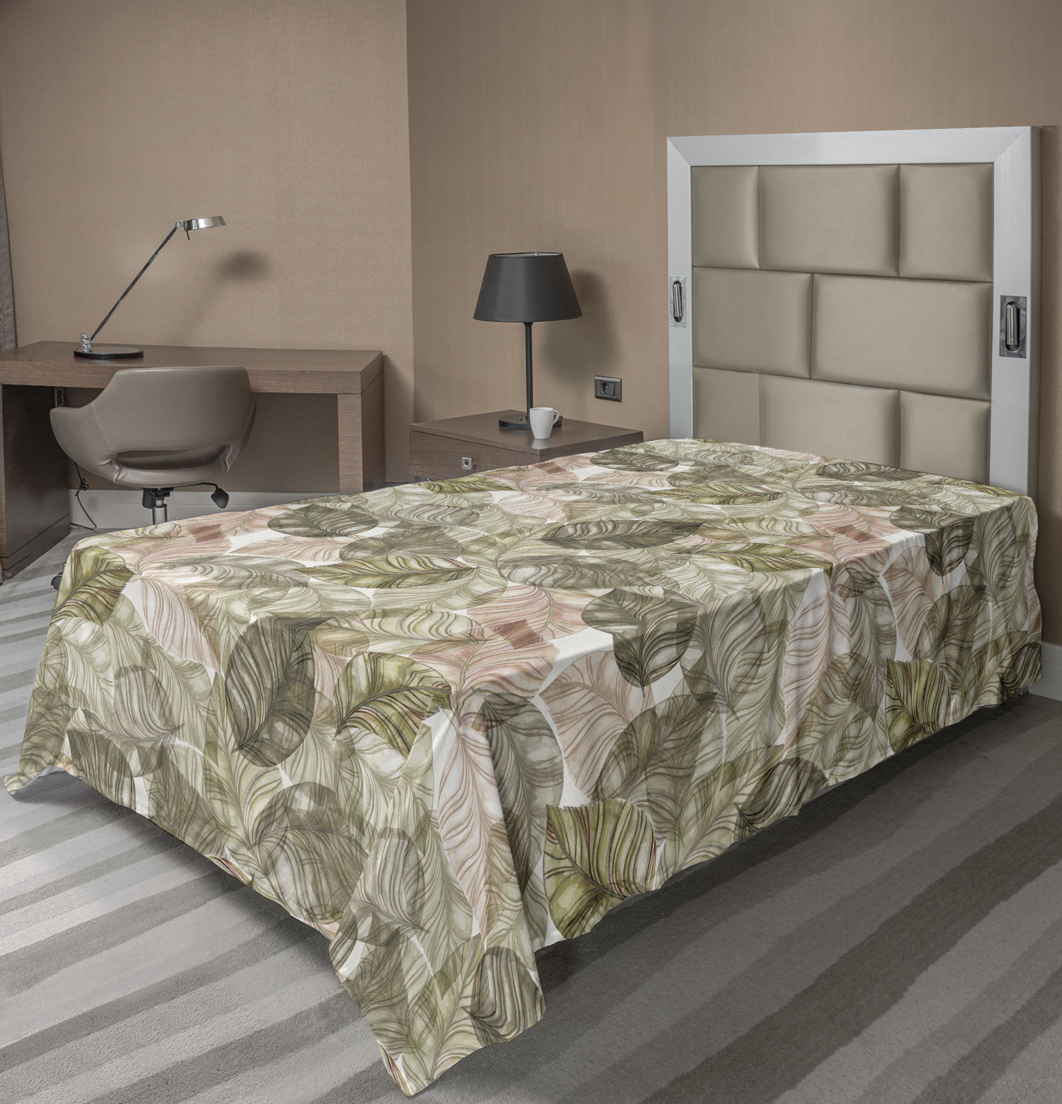 Ambesonne Nature Art Flat Sheet Forest Line Art Leaves Sage Green and ...