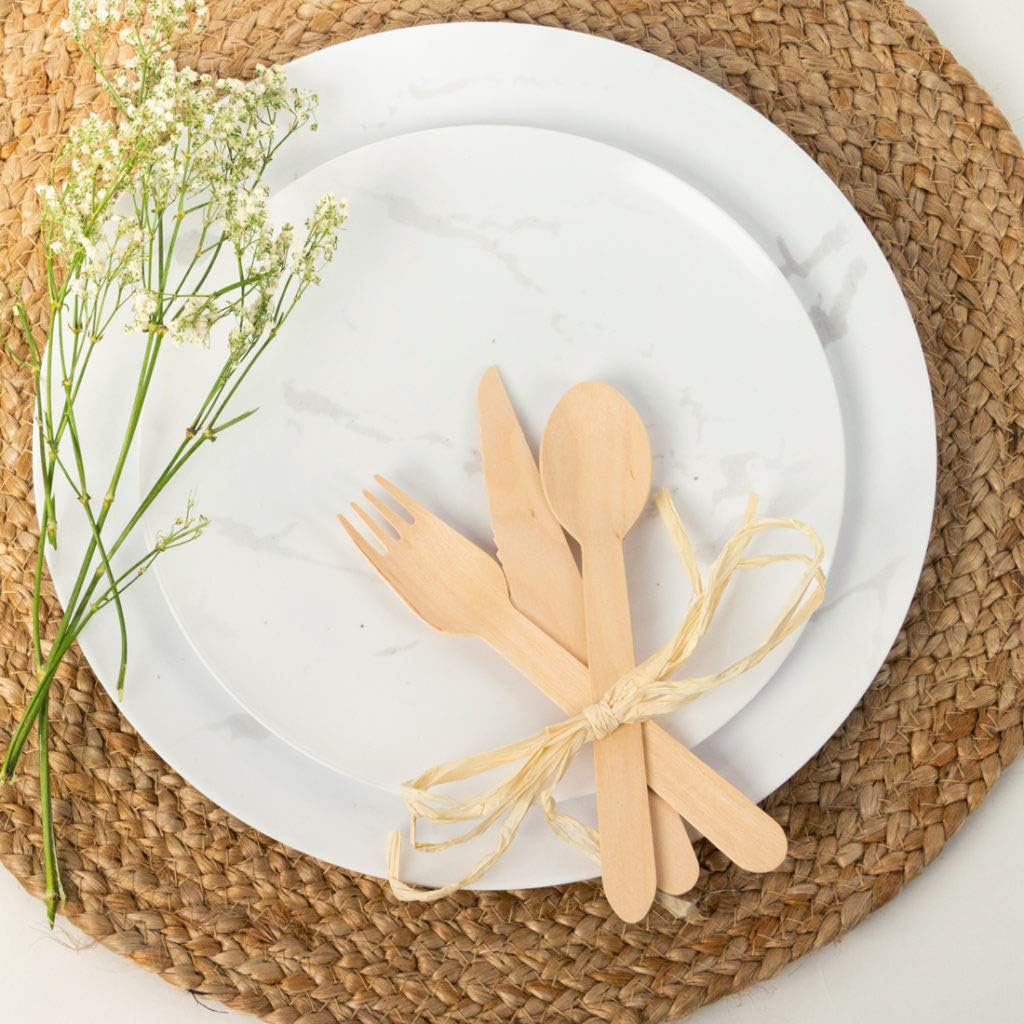 Ecoquality 7.5 Inch Round White Plastic Plates With Stone Marble Design ...