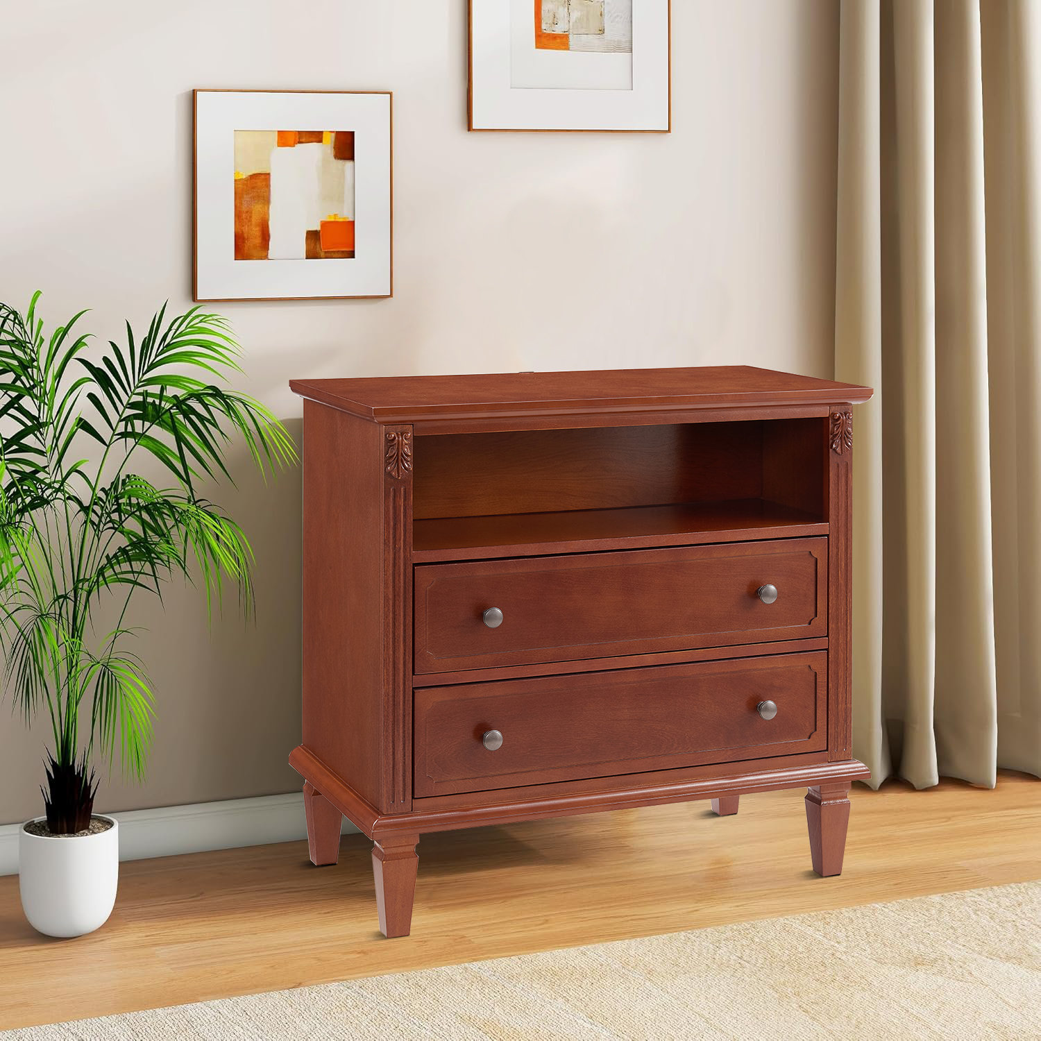 Canora Grey Mid-century vintage style nightstand end table with drawers ...