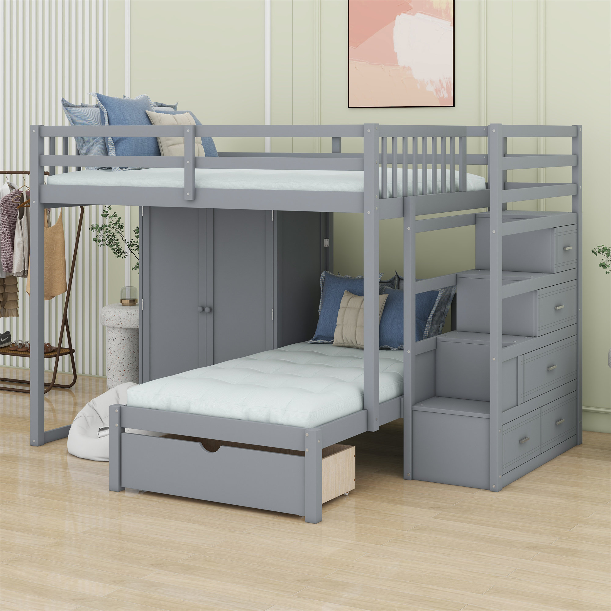 Red Barrel Studio Bunk Bed With Wardrobe, Drawers - Wayfair Canada