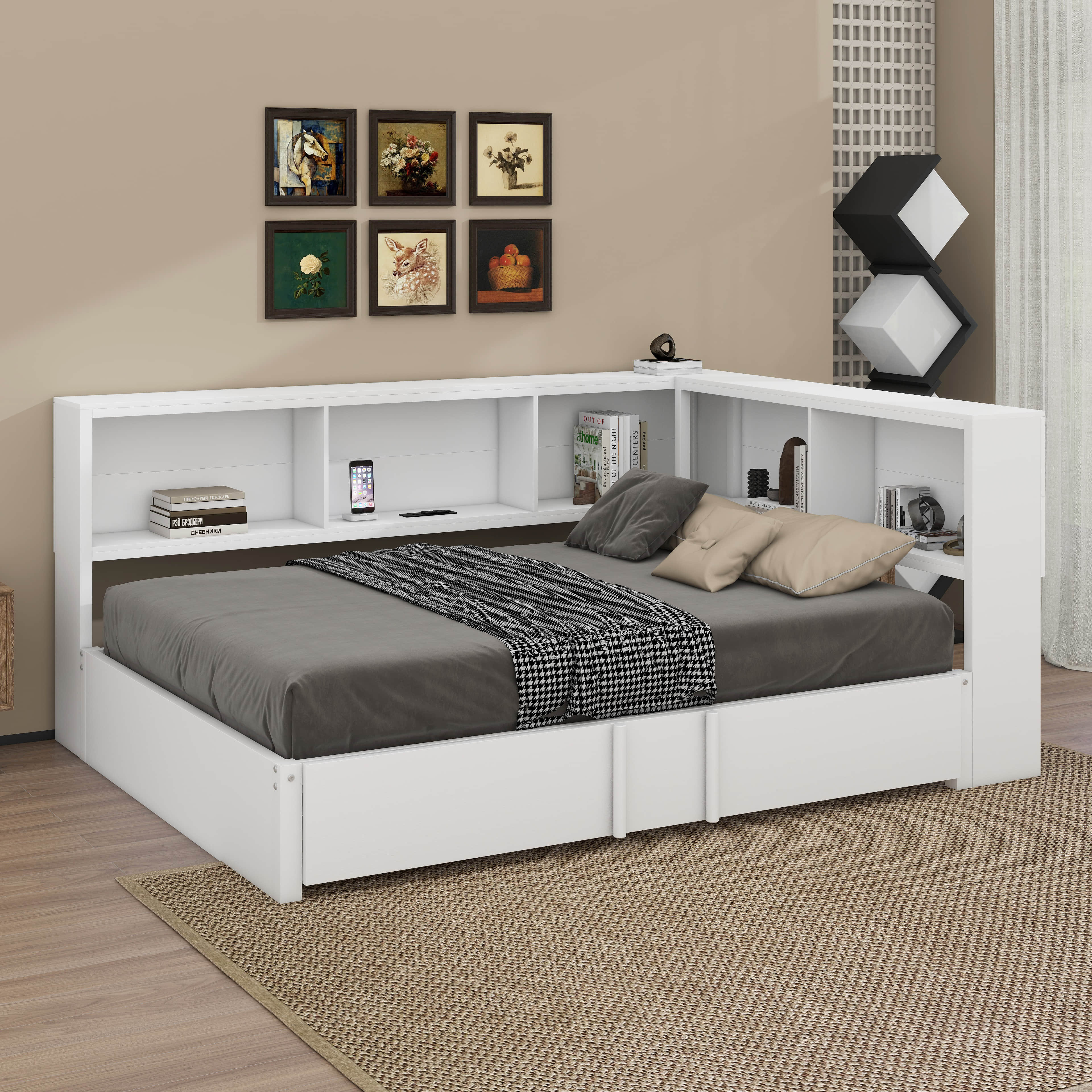 Latitude Run® Full Size Metal Daybed With Trundle,Storage Cabinets And ...