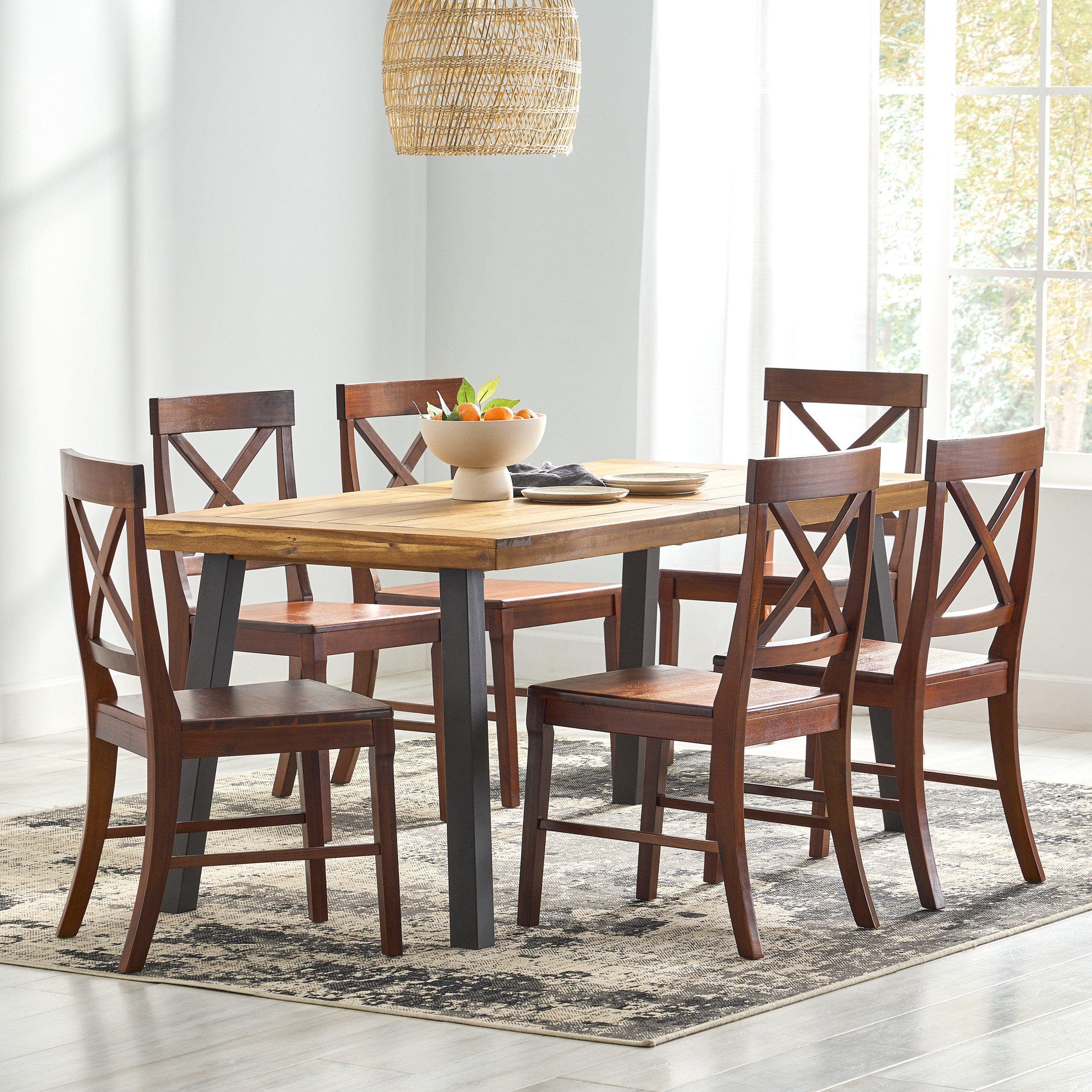 Gracie Oaks Yatin Acacia Wood And Iron 7 Piece Dining Set & Reviews ...