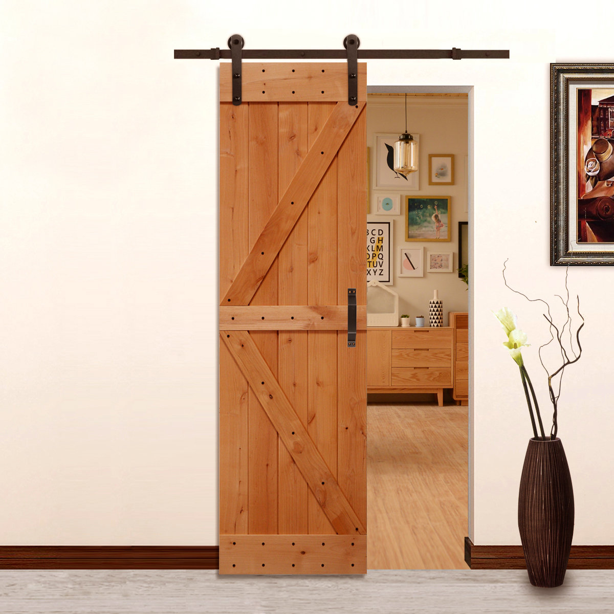 Lubann 84'' Solid Wood Paneled Wood Finish with Installation Hardware ...