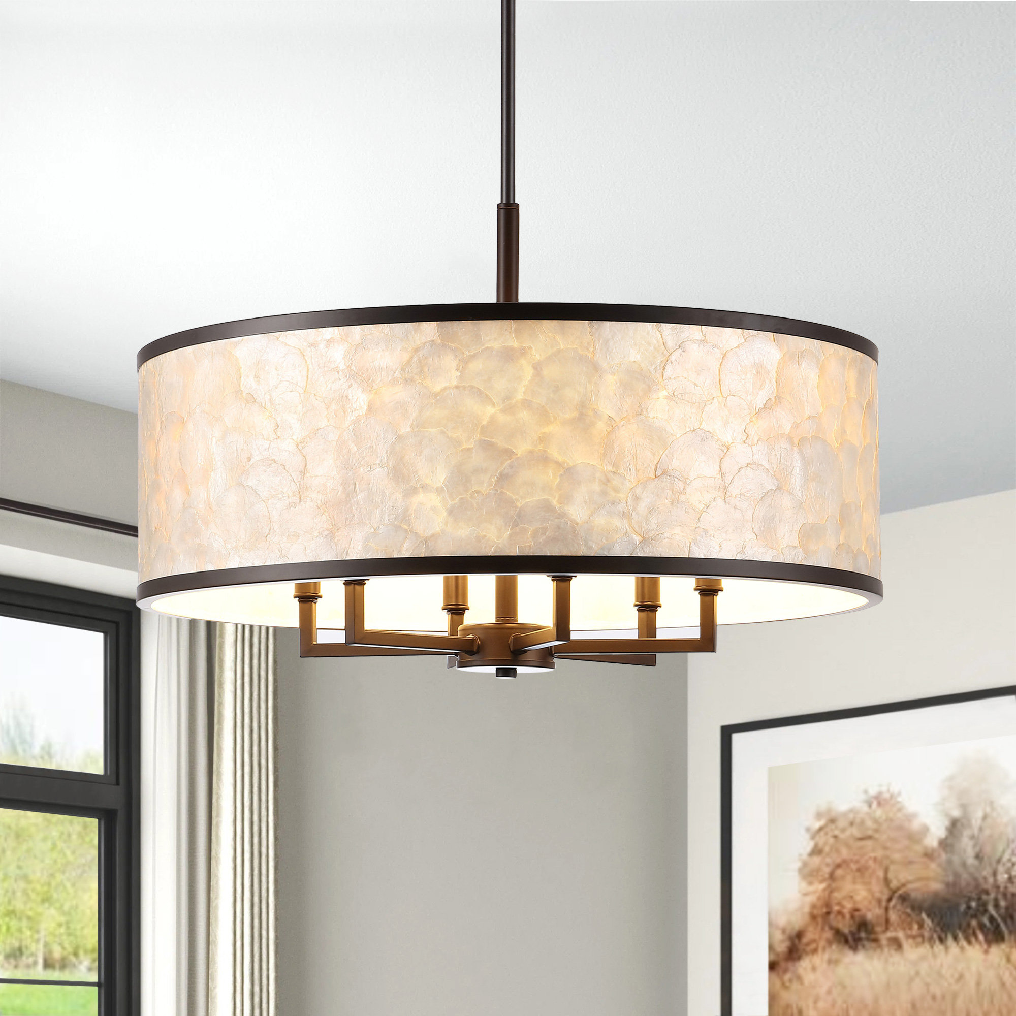 Everly Quinn 24-inch 6-Light Capiz Shell Drum Chandelier | Wayfair